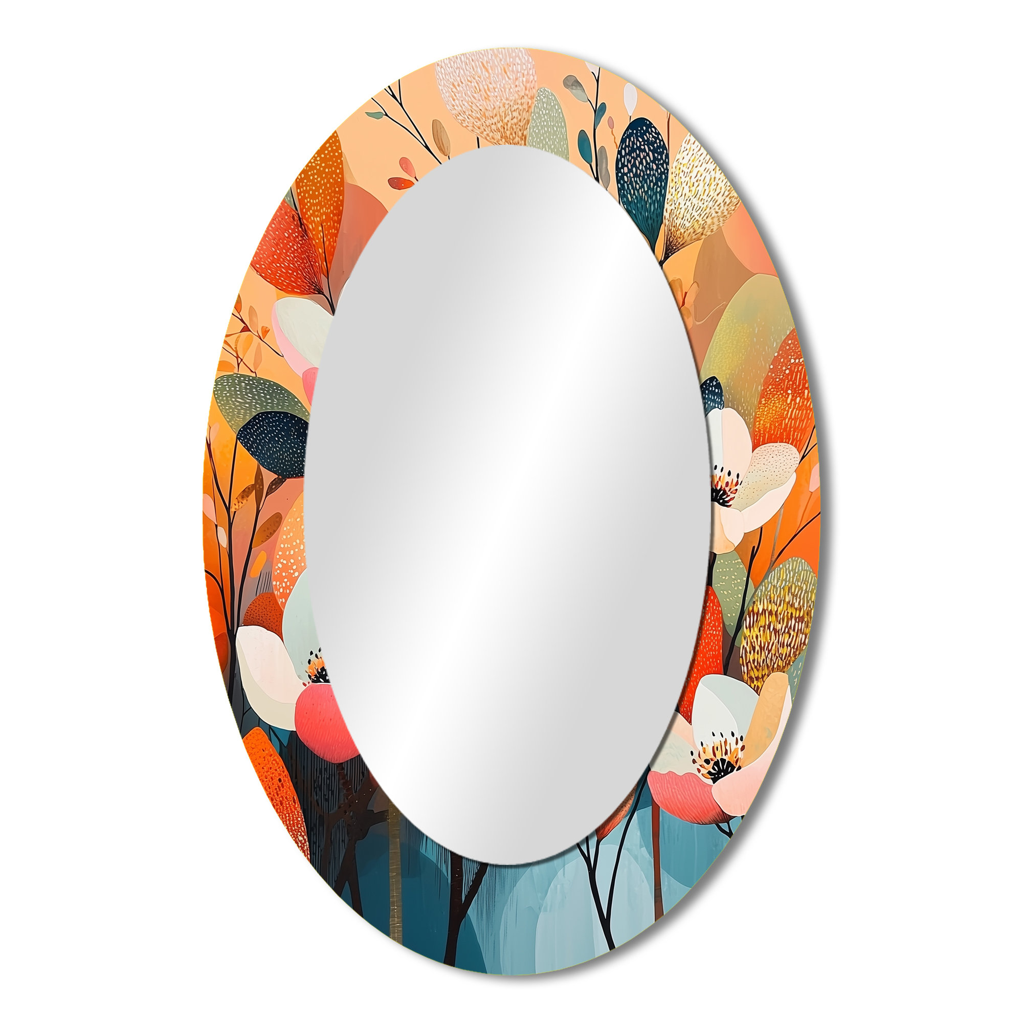 Dakota Fields Abstract Colorful Botanical Harmony Dogwood Flowers II - Floral Oval Decorative ...