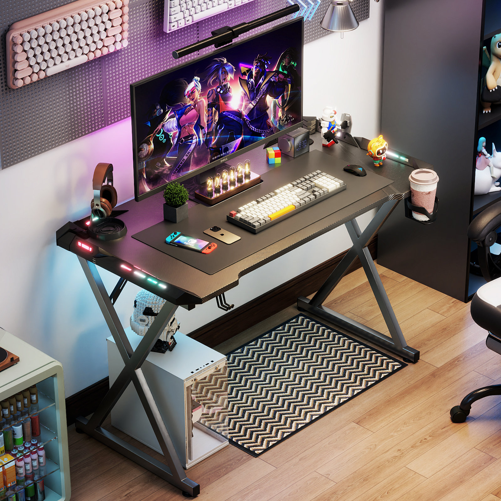 Wrought Studio™ 47 Inch Fiber Surface Gaming Desk with LED Lights ...