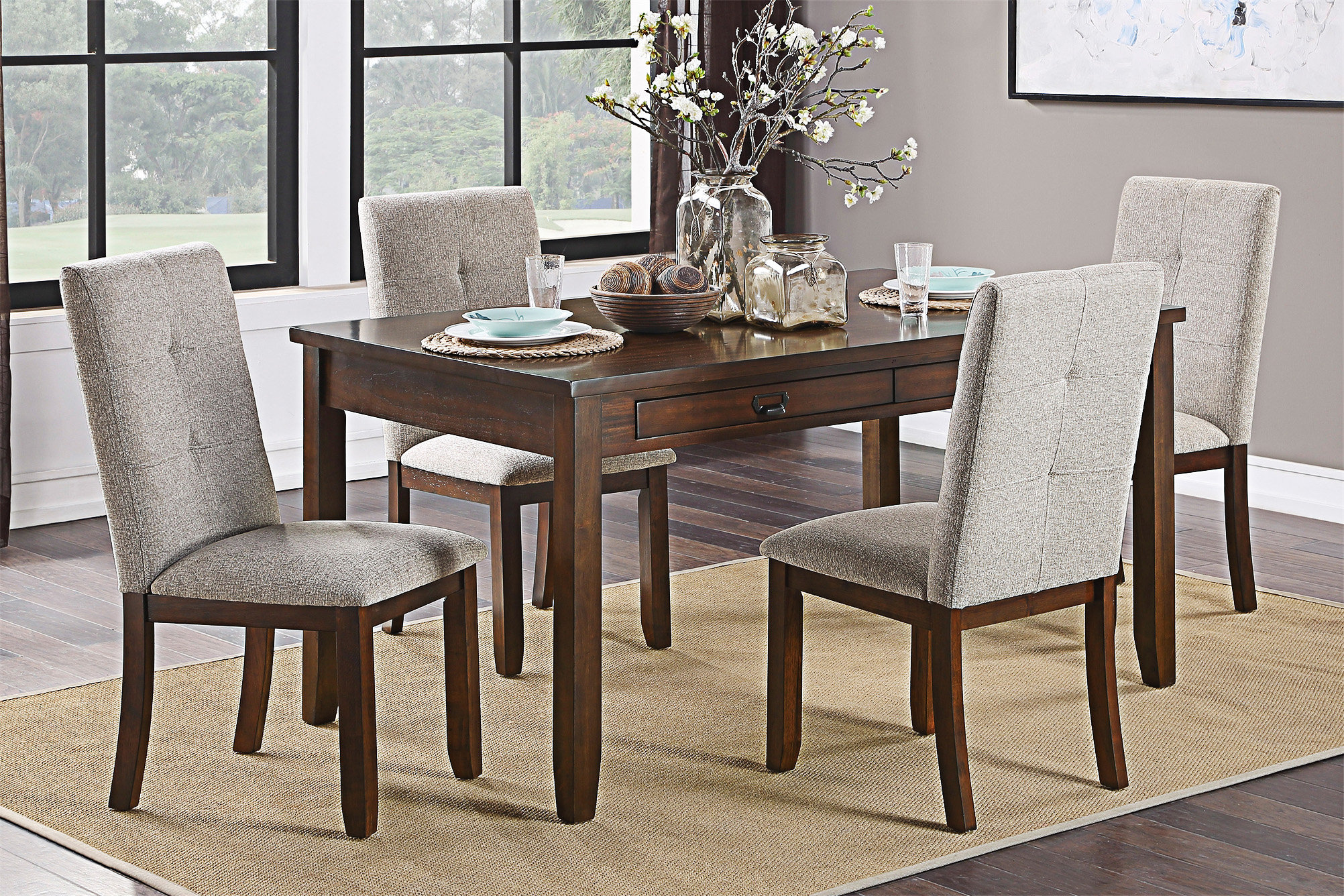 Rosalind Wheeler Dark Cherry Finish 5Pc Dining Set Table And 4 Side ...