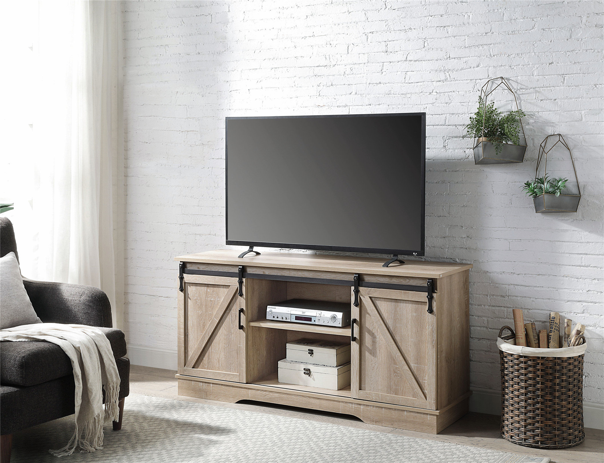 Gracie Oaks Versatile TV Stand with Sliding Doors and Multiple Storage ...