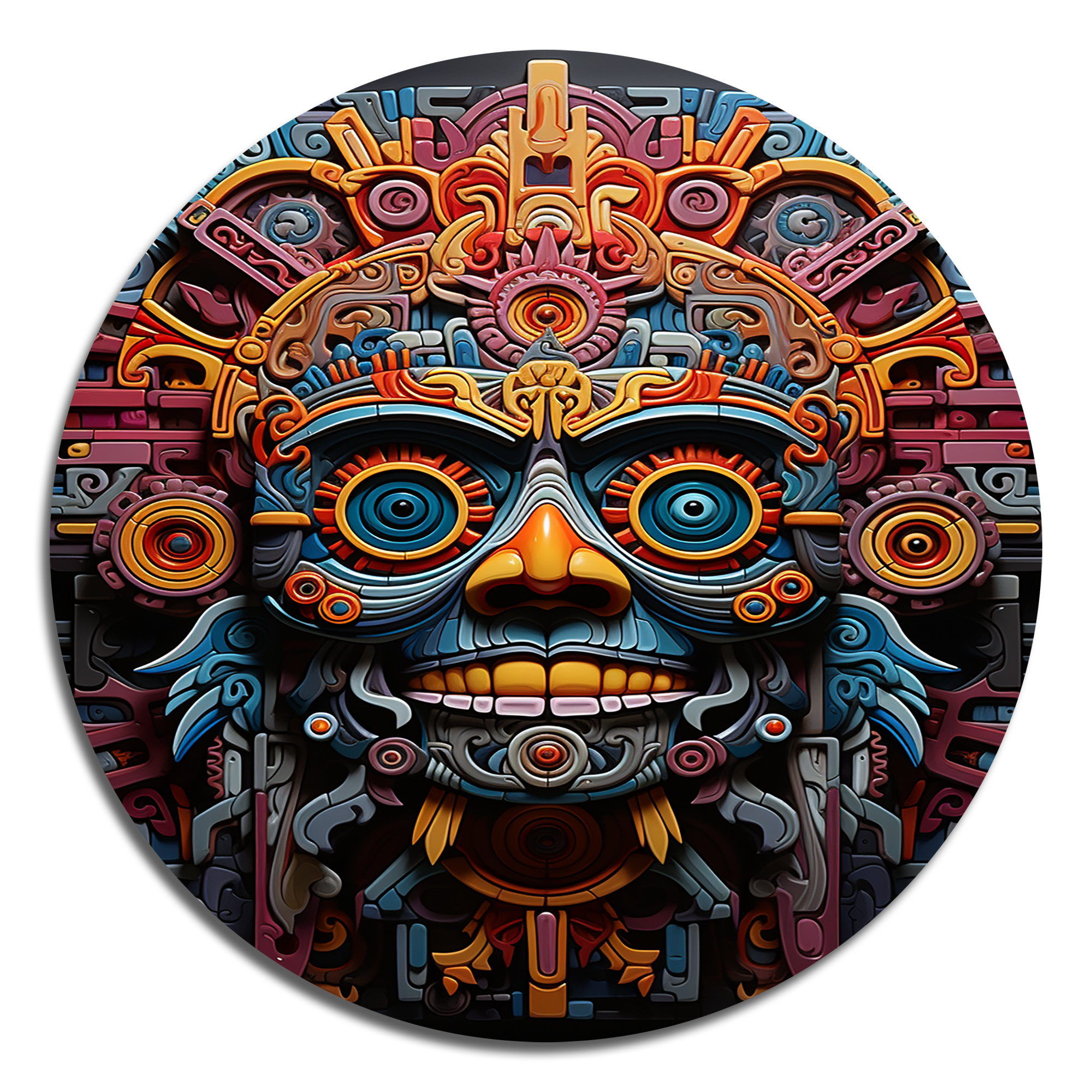 Bungalow Rose Teal Orange Mexico Vibrant Aztec Mask - Landscapes Round ...