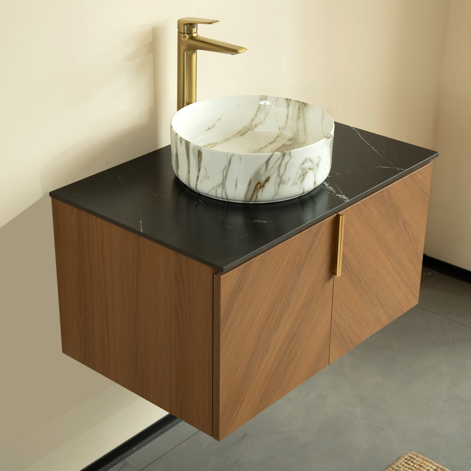 Ebern Designs 30" Wall Mounted Bathroom Vanity with Sintered Stone ...