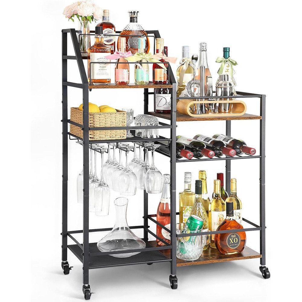 Rebrilliant Rolling Bar Cart With Wine Glass Holder, Mini Bar For ...