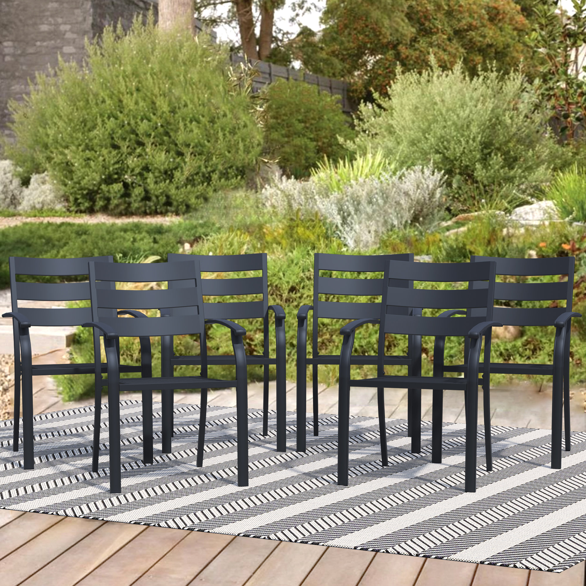 Latitude Run® Patio Chairs, Stackable Outdoor Dining Chair, Black Metal ...