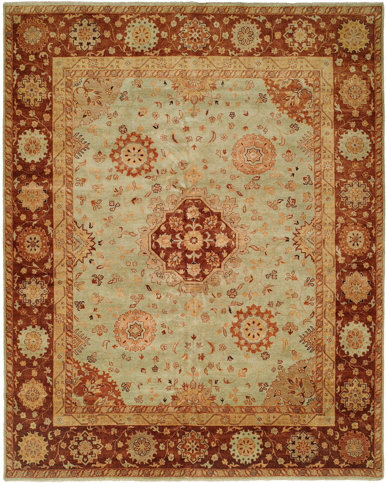 Meridian Rugmakers Gudur Oriental Hand-Knotted Wool Pale Pistachio/Hopi ...