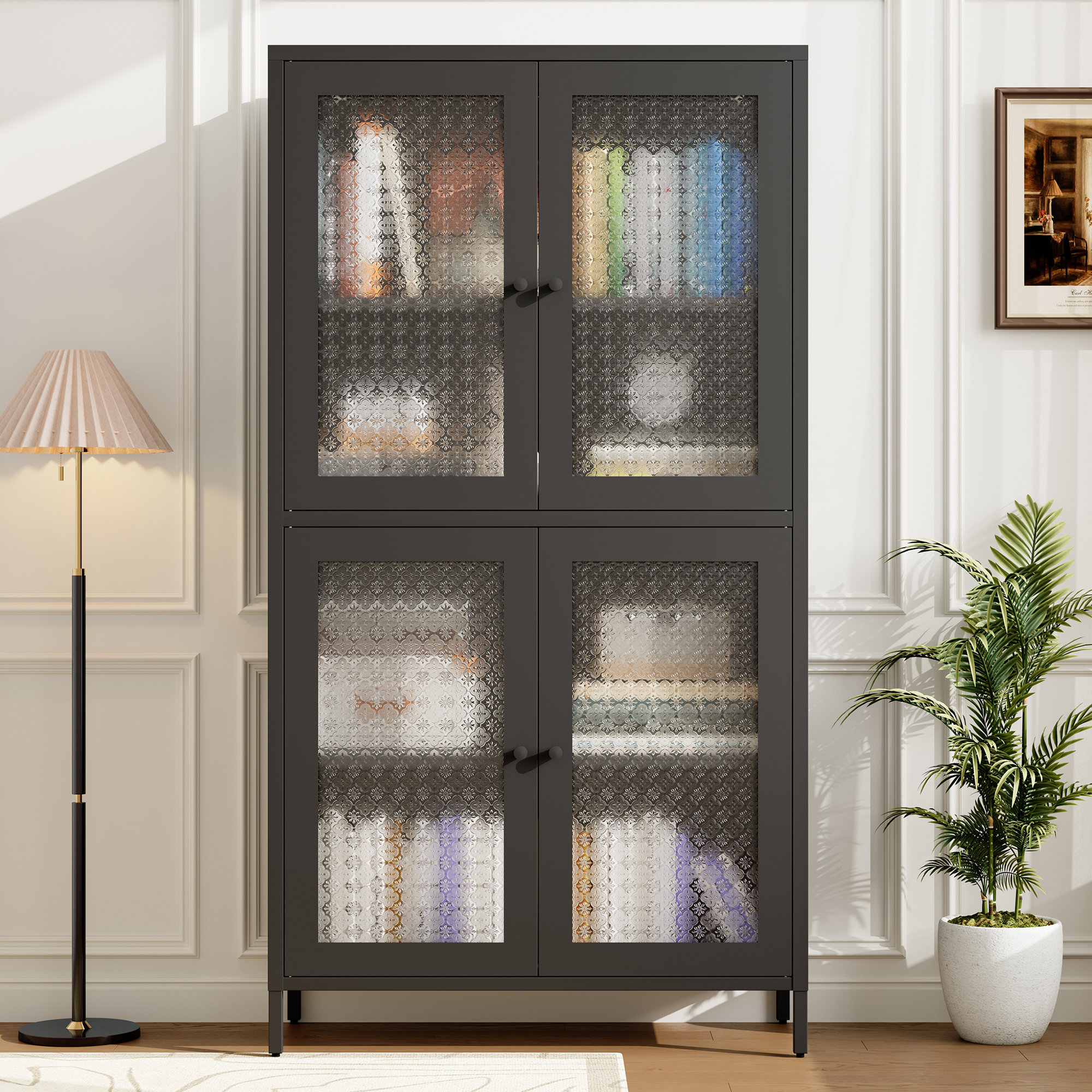 Latitude Run® Freestanding Bookcase Side Cabinet with 4 Glass Doors 4 ...