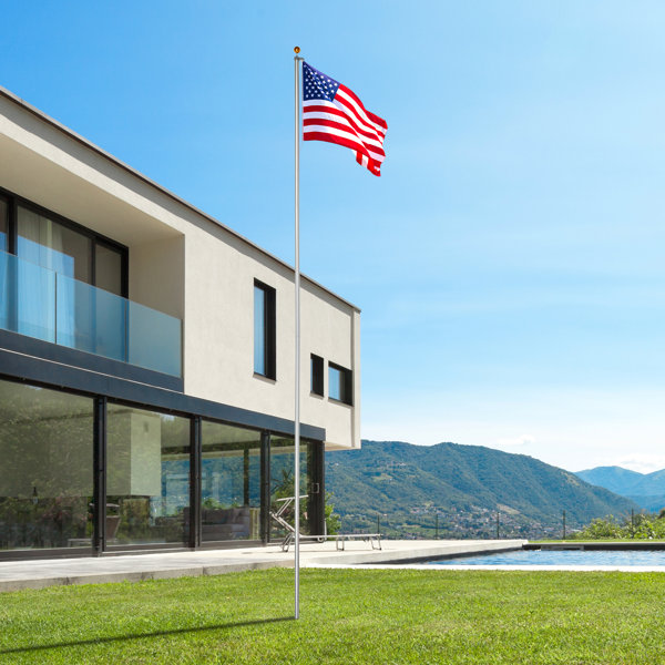 Arlmont & Co. 30ft Silver Sectional Aluminum Alloy Flag Pole Kit ...