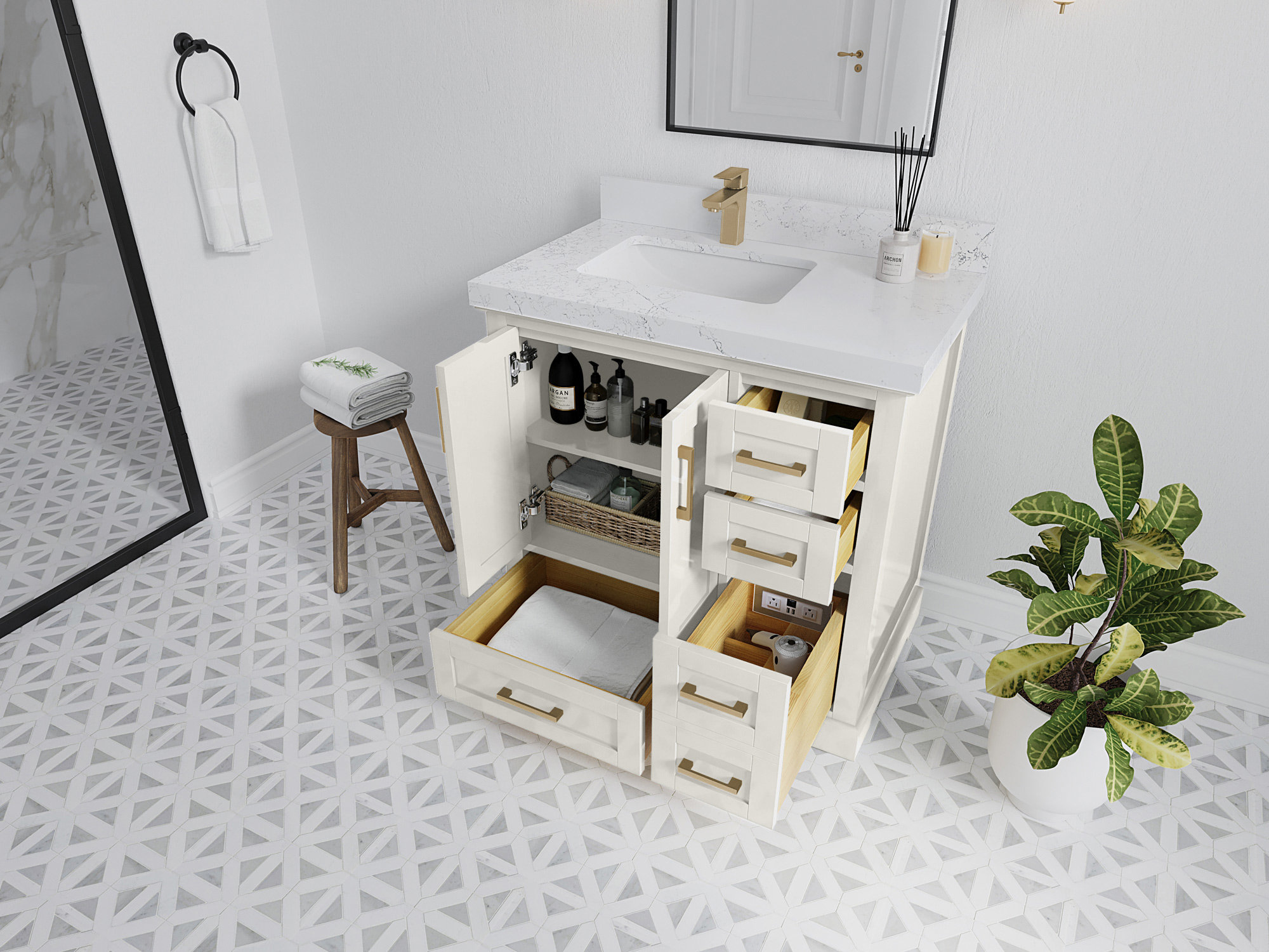 Willow Collections Boston 36 In. W X 22 In. D Left Offset Sink Bathroom ...