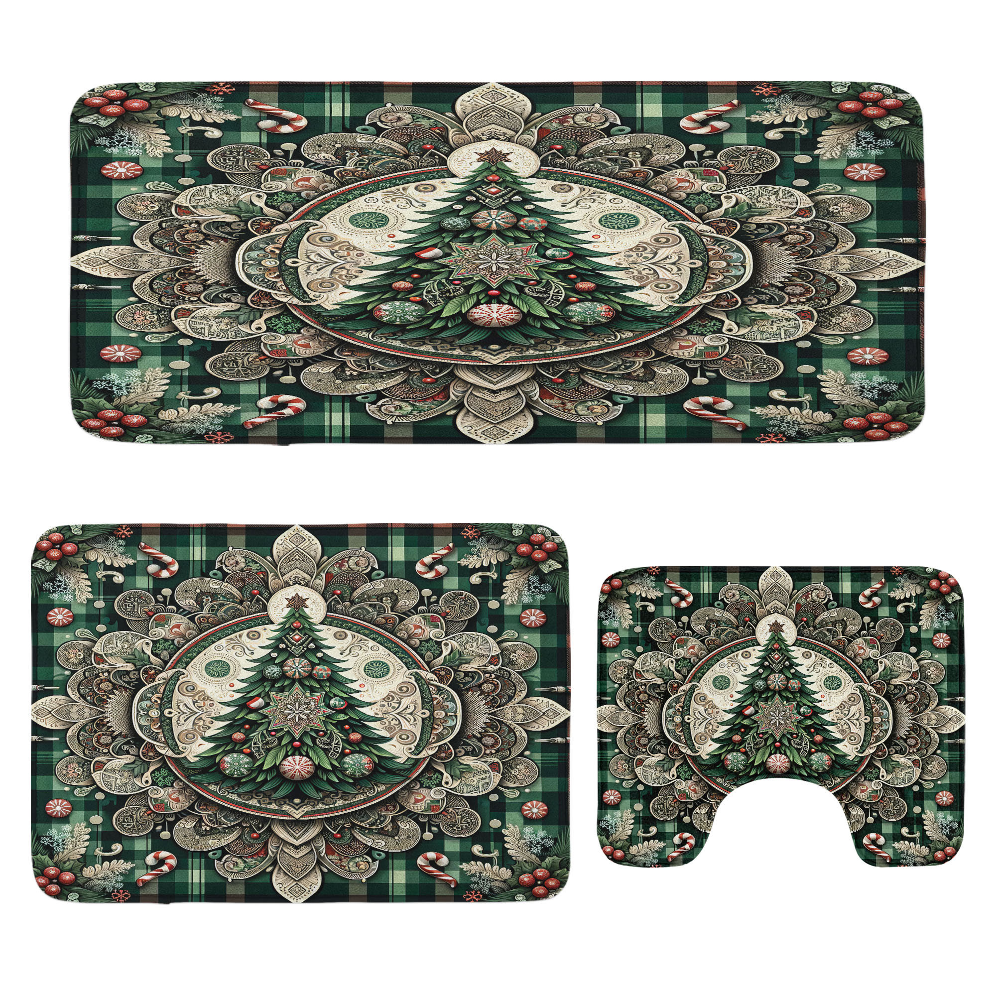 Union Rustic Christmas Bathroom Rug Set 3 Pieces U-Shape & Rectangle ...