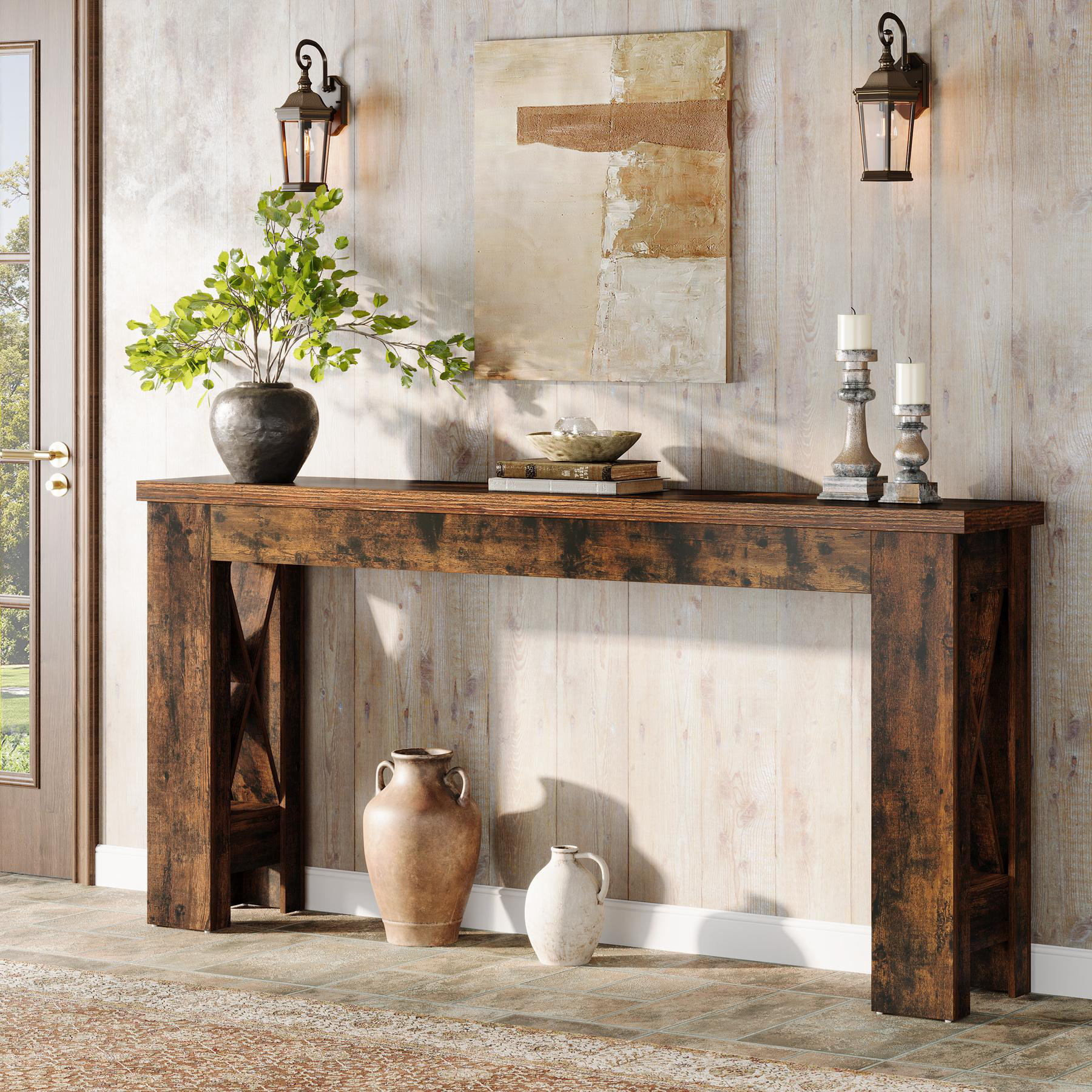 Millwood Pines 70.9" Extra Long Console Table, Rustic Brown | Wayfair