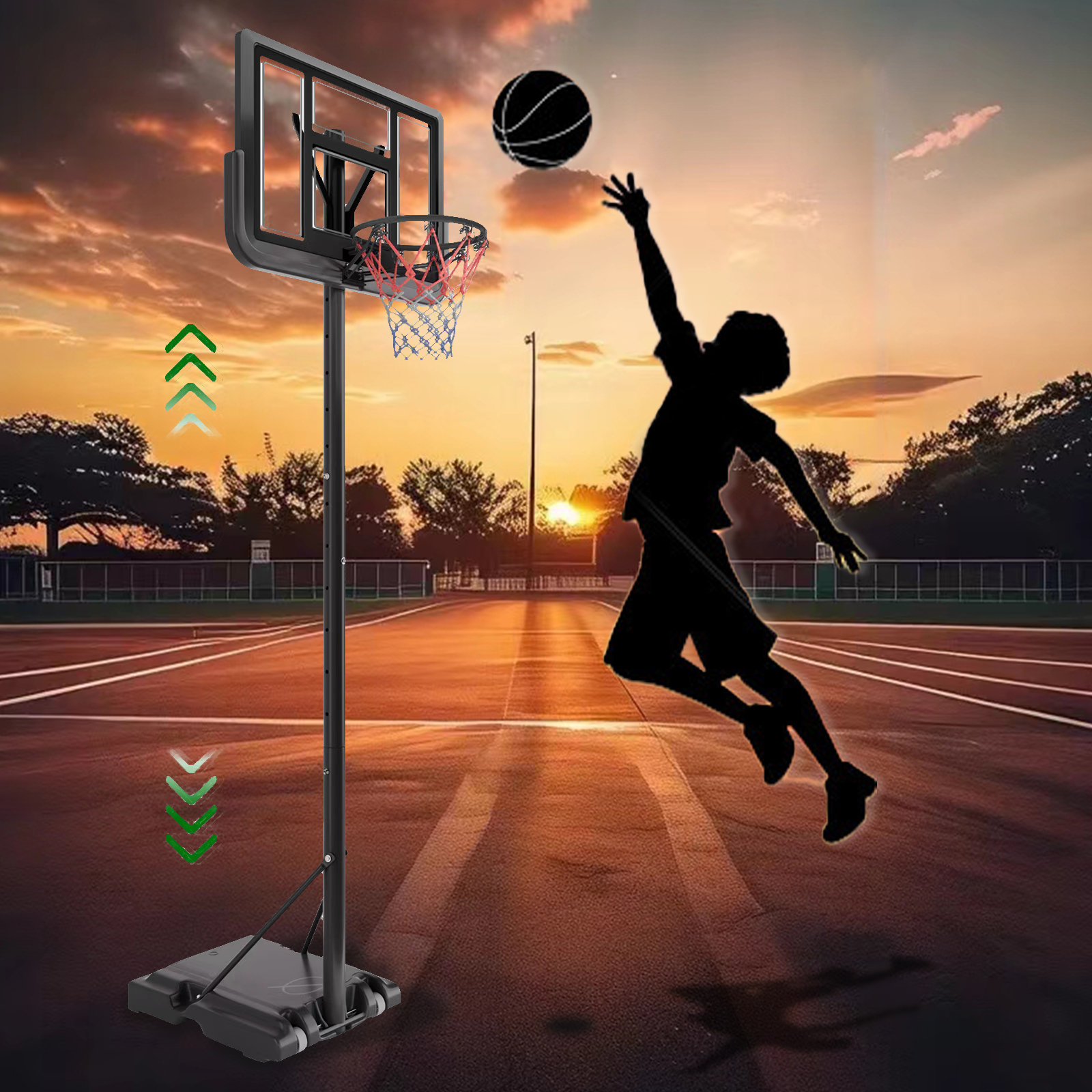 SUMIJ Panier de basketball pleine grandeur en acier à hauteur réglable ...