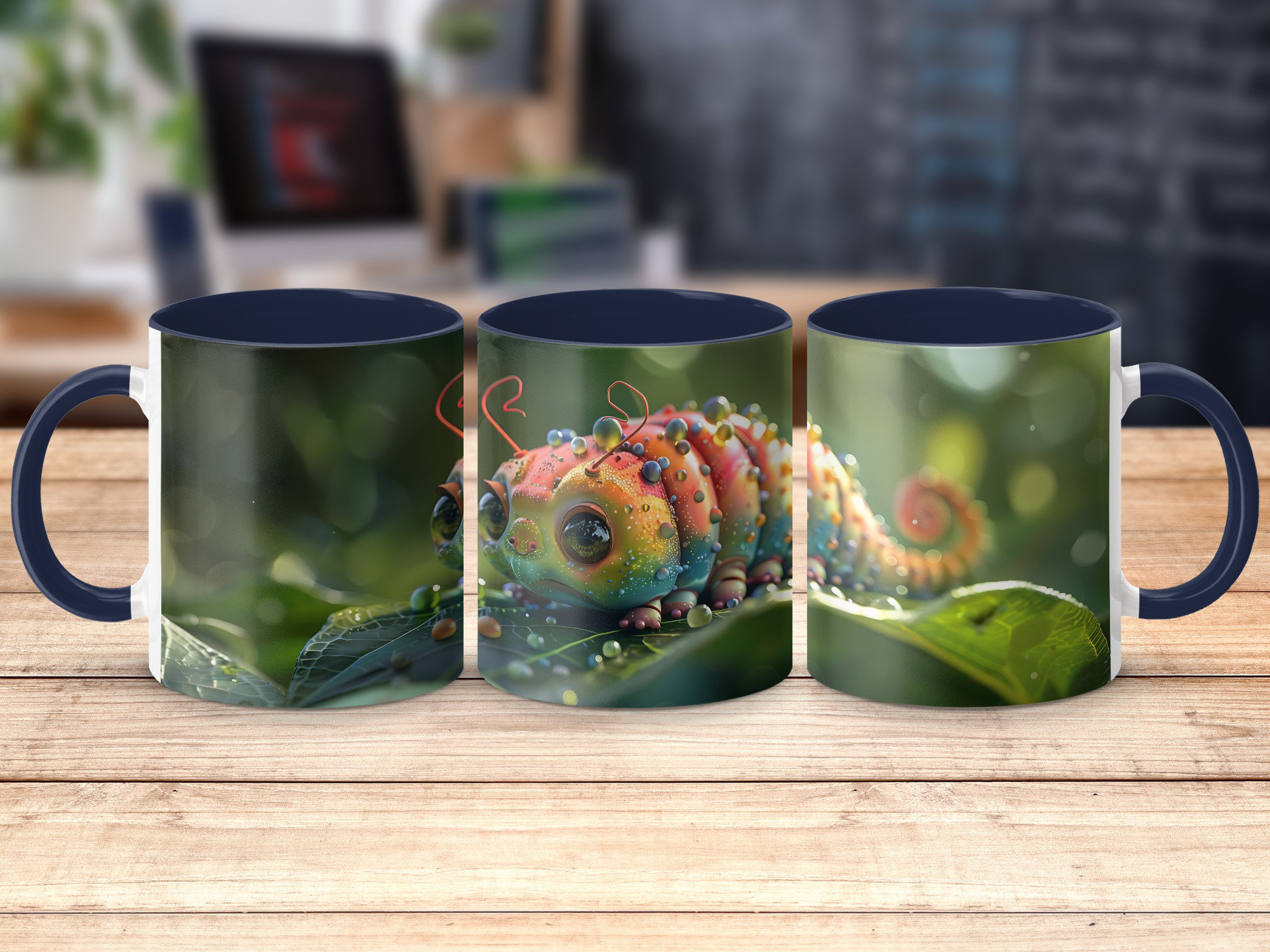 East Urban Home Set of 4 Colourful 3D Design 11oz Accent Mugs – White ...