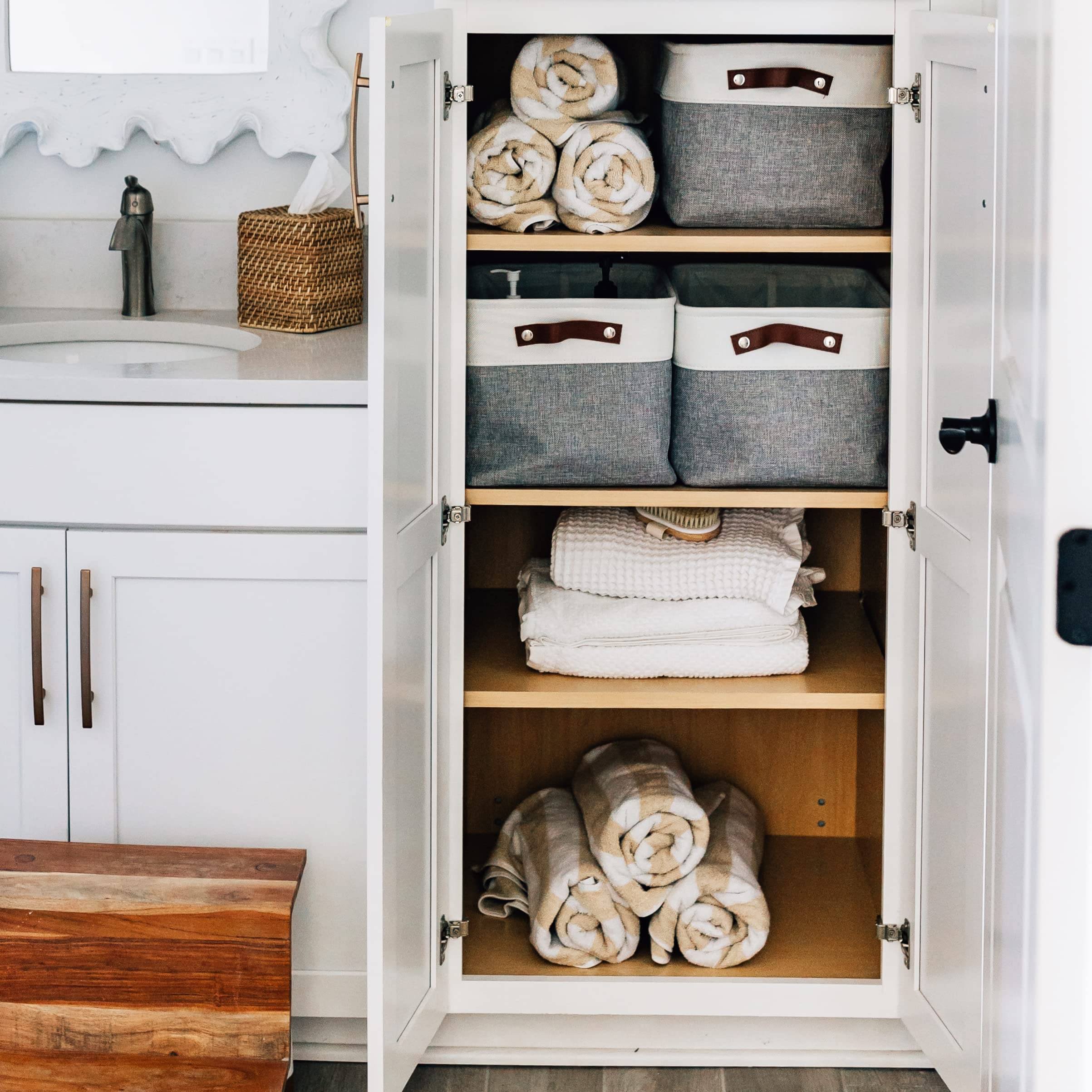 Latitude Run® Large Fabric Storage Baskets, 6 Pack Linen Closet Storage ...