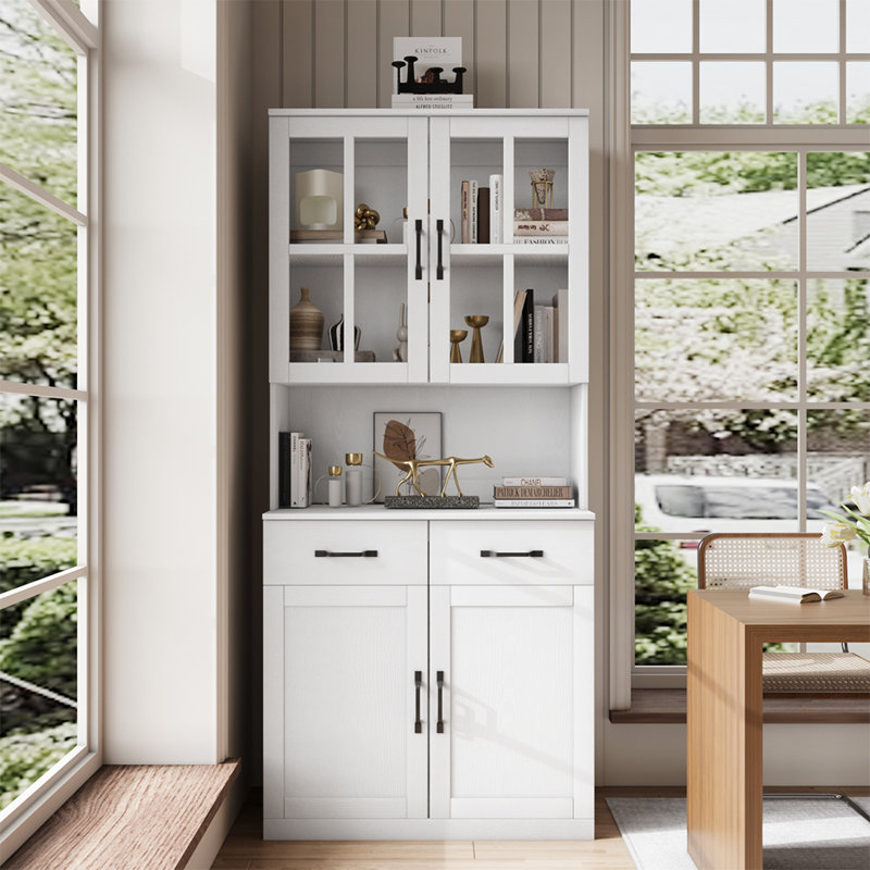 Hokku Designs 71" H X 126" W Kitchen Pantry With Bookcases, Glass Door ...