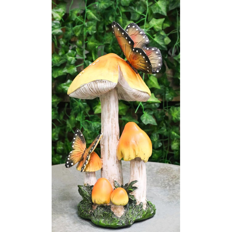 August Grove® Enchanted Fairy Garden Yellow Toadstool Mushrooms Monarch ...
