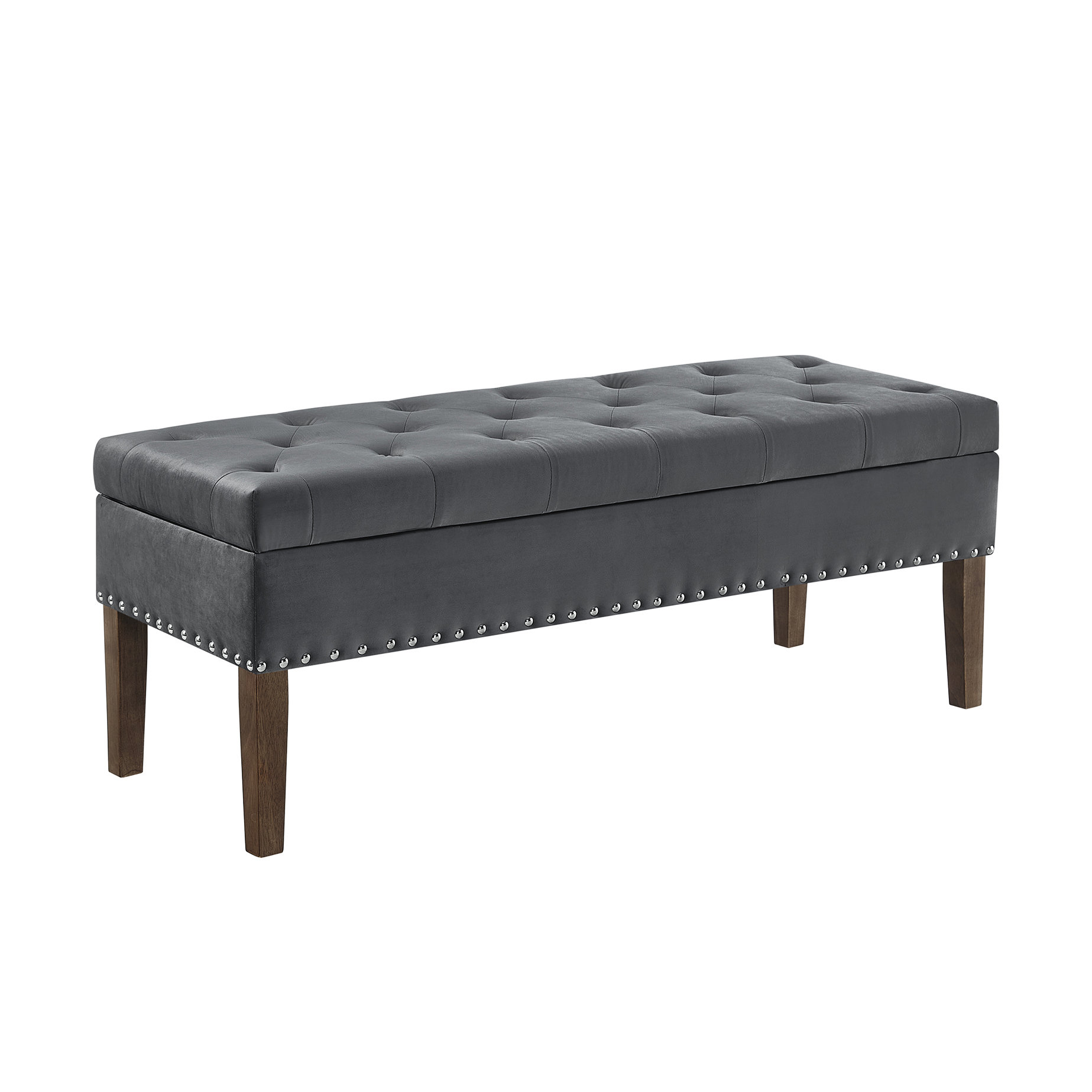 Latitude Run® Bench With Internal Storage, Dark Grey Velvet, Classic ...