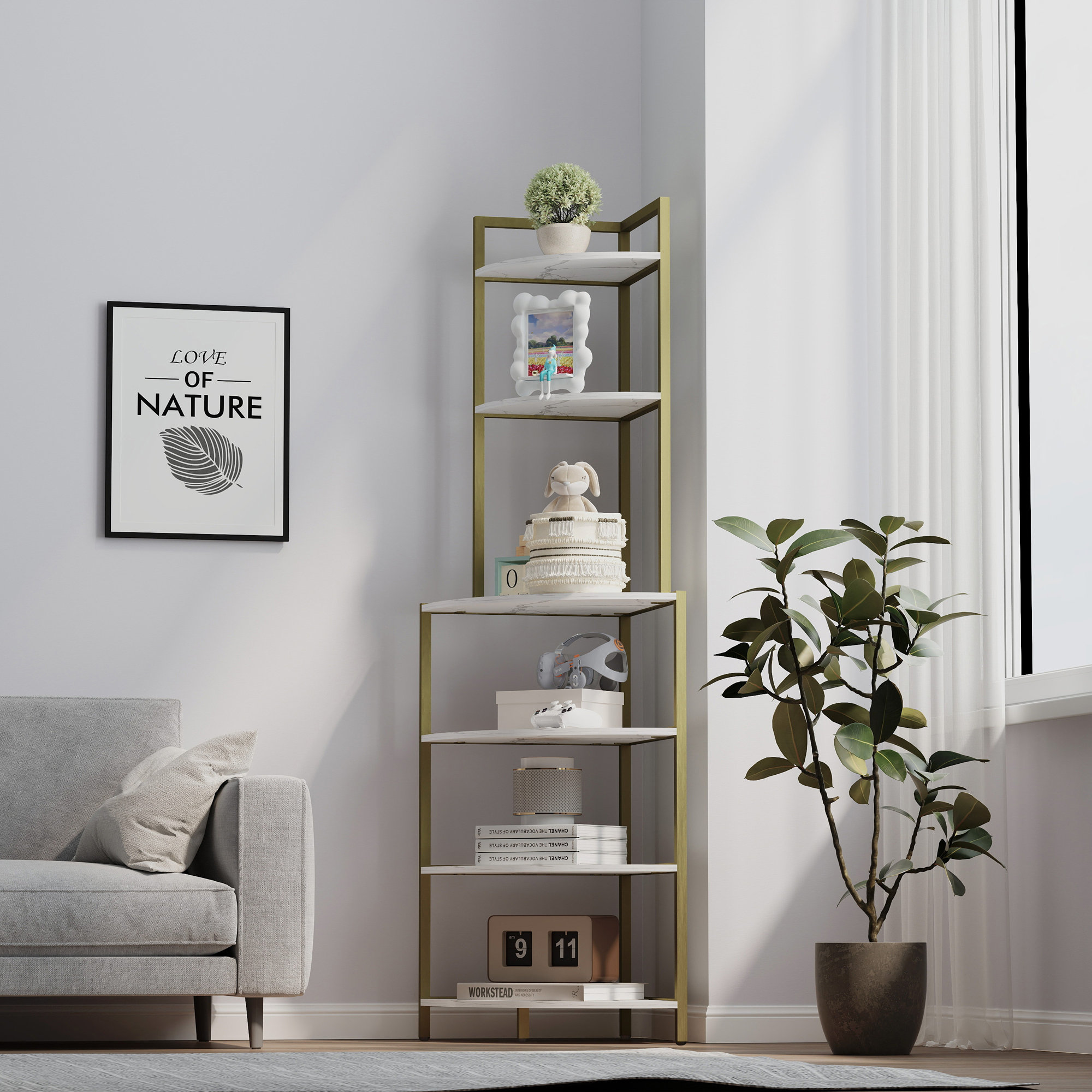 Everly Quinn 6-Tier Corner Open Shelf | Wayfair
