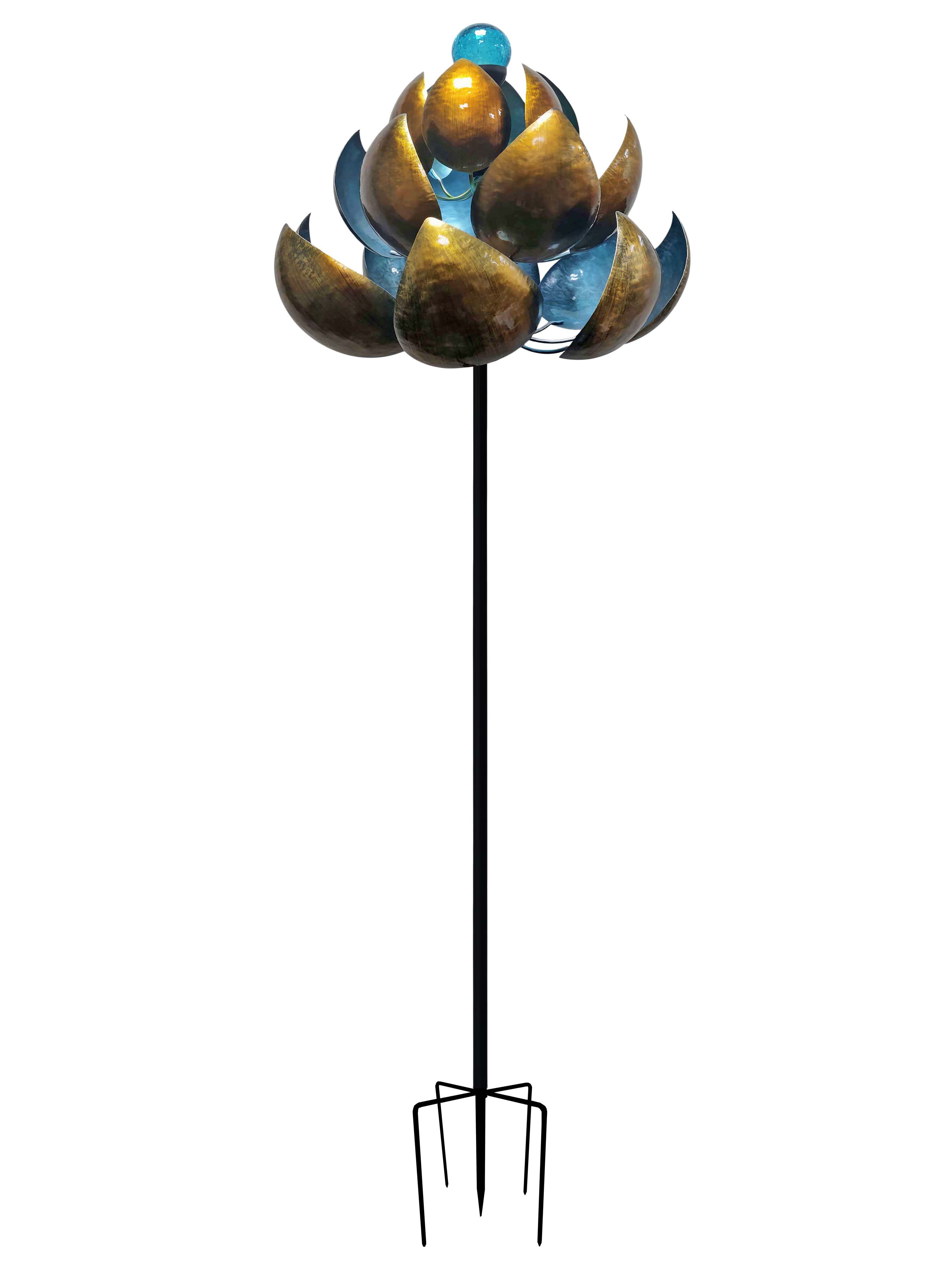 Arlmont & Co. Solar Lighted Lotus Flower Horizontal Spinning Kinetic ...