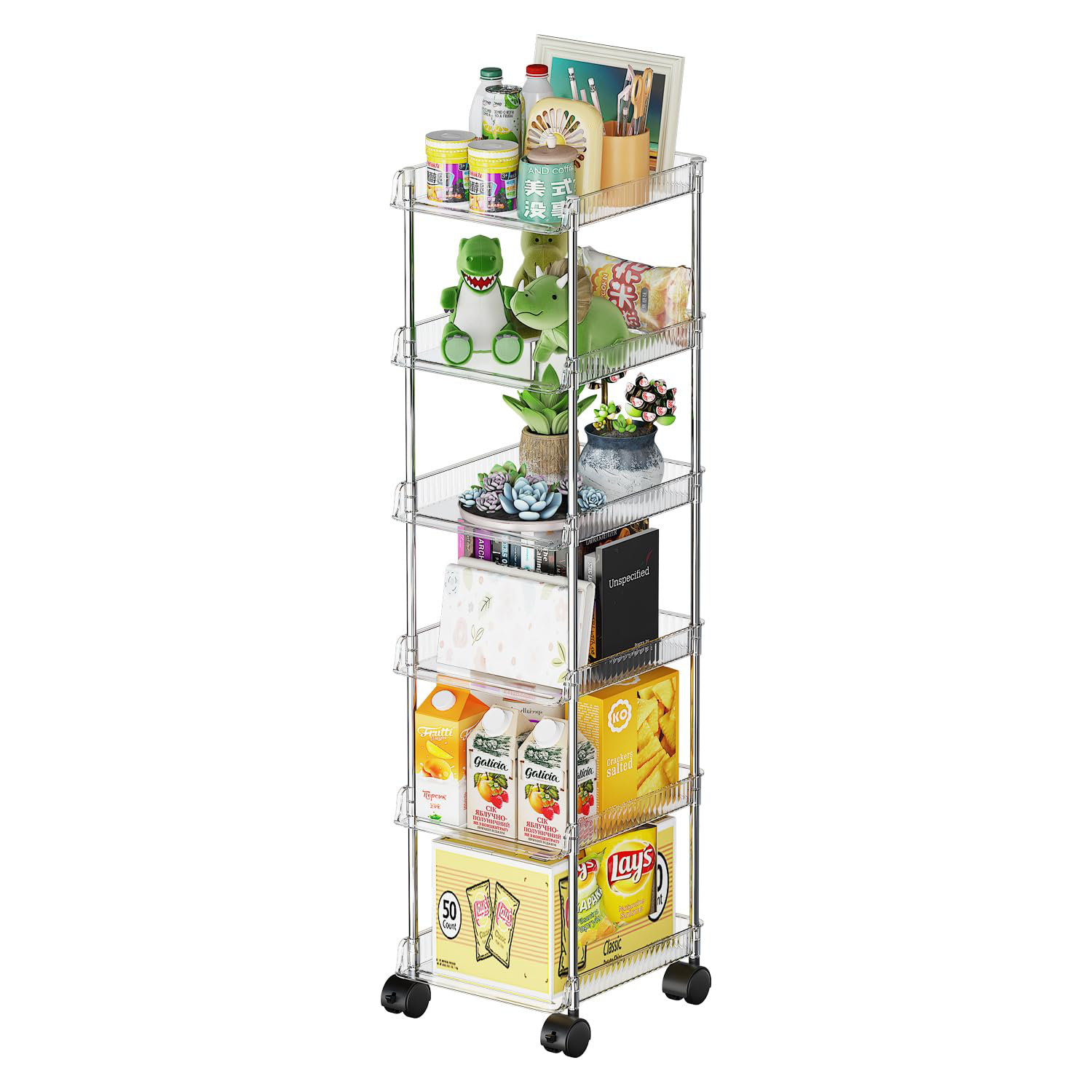 Rebrilliant Slim Rolling Storage Cart For Small Spaces, 6-Tier Bathroom ...