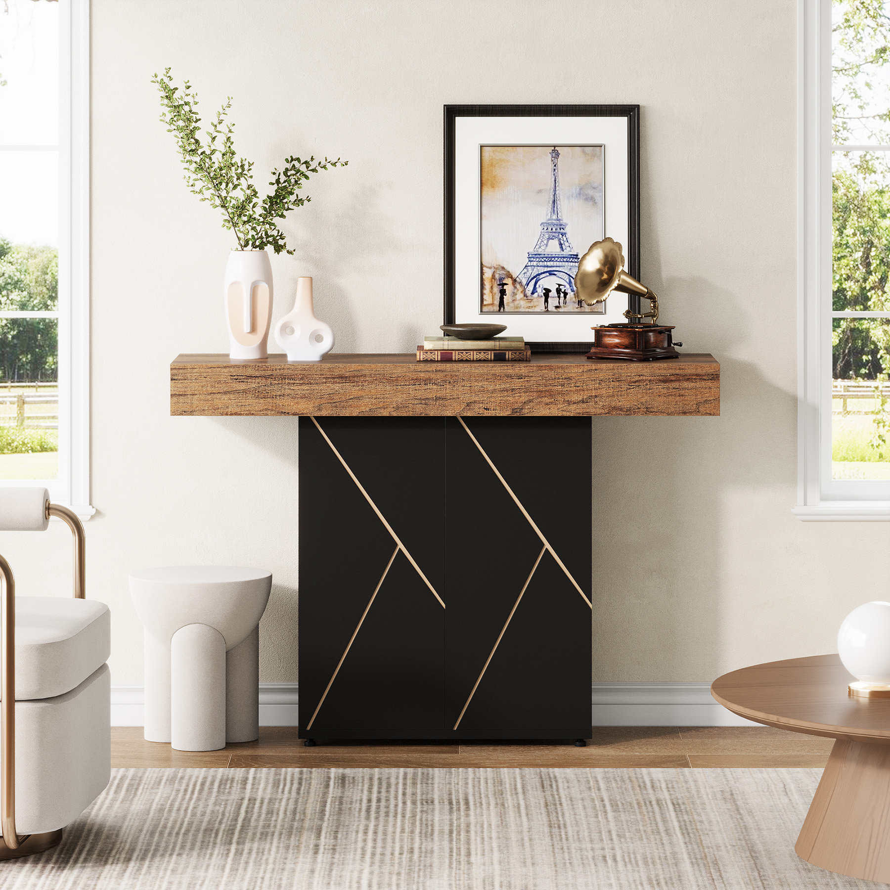 Ebern Designs Console 43,3 po à piédestal de ferme, table de canapé ...