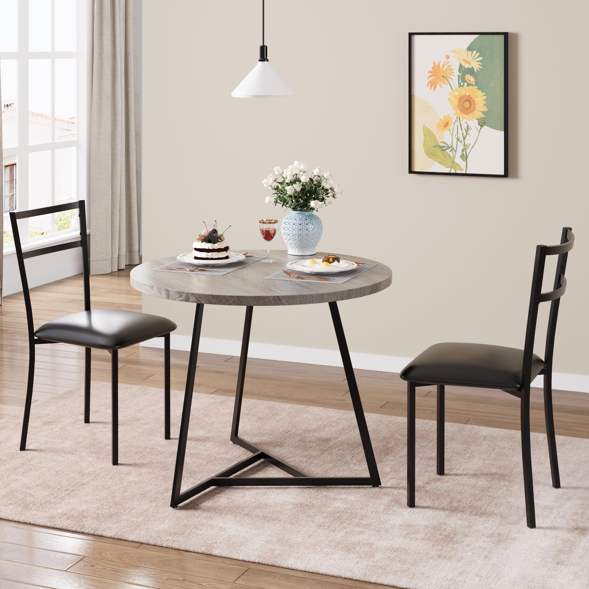 ZACOO Dining Table Set, Kitchen Table And Chairs For 2, Round Dining ...