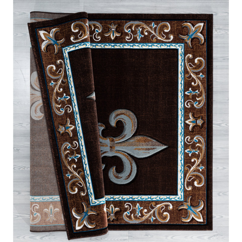Fleur De Lis Living Goines Performance Brown/Blue Rug | Wayfair
