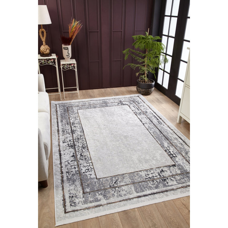 Borough Wharf Awalt Framed Machine Woven Grey Indoor / Outdoor Area Rug ...