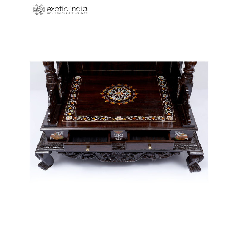 Exotic India 70" Designer Huge Temple in Wood with Lord Ganesha Inlay ...