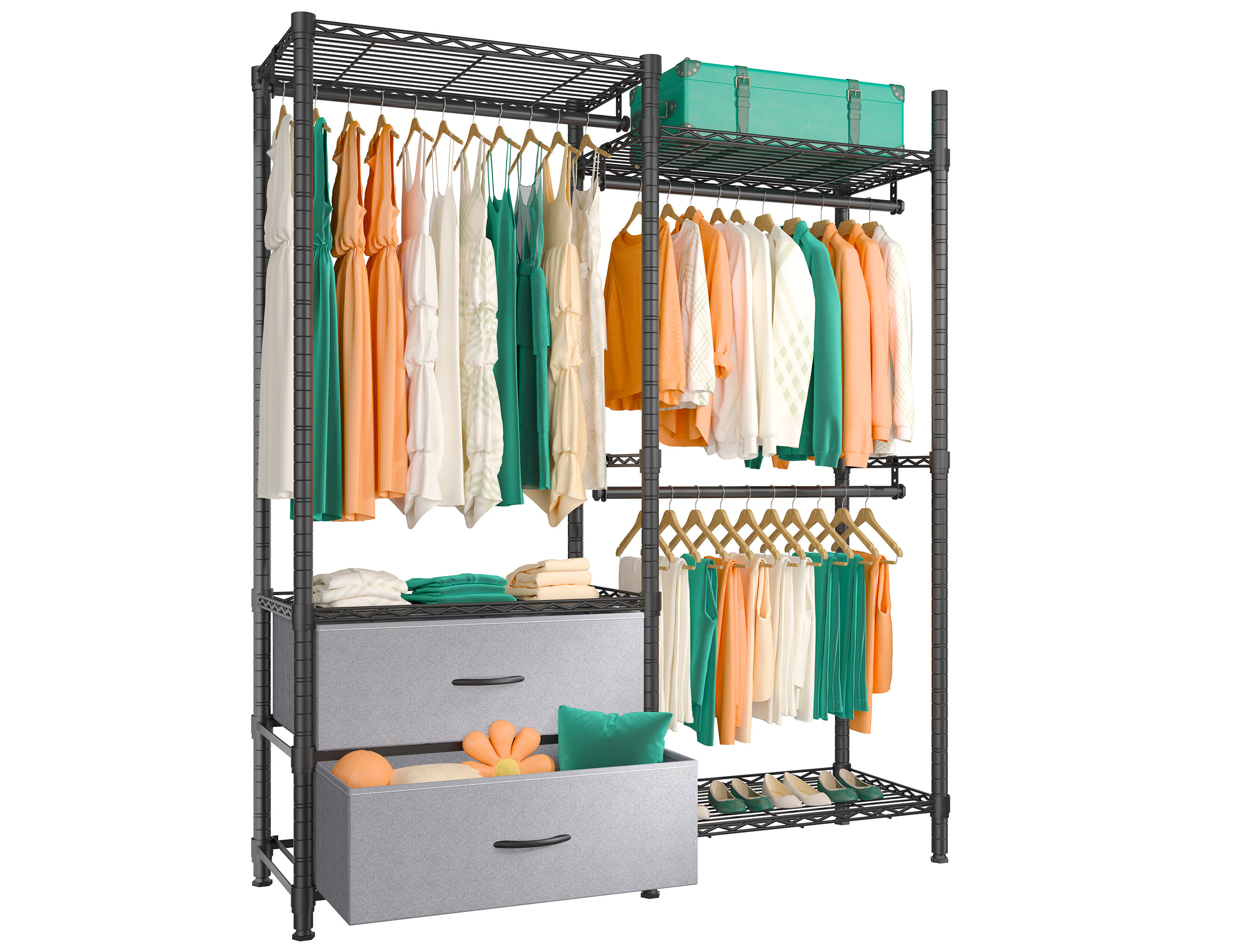 Rebrilliant Madelis 71" Closet Racks, Clothes Hanging Rack Heavy Duty ...