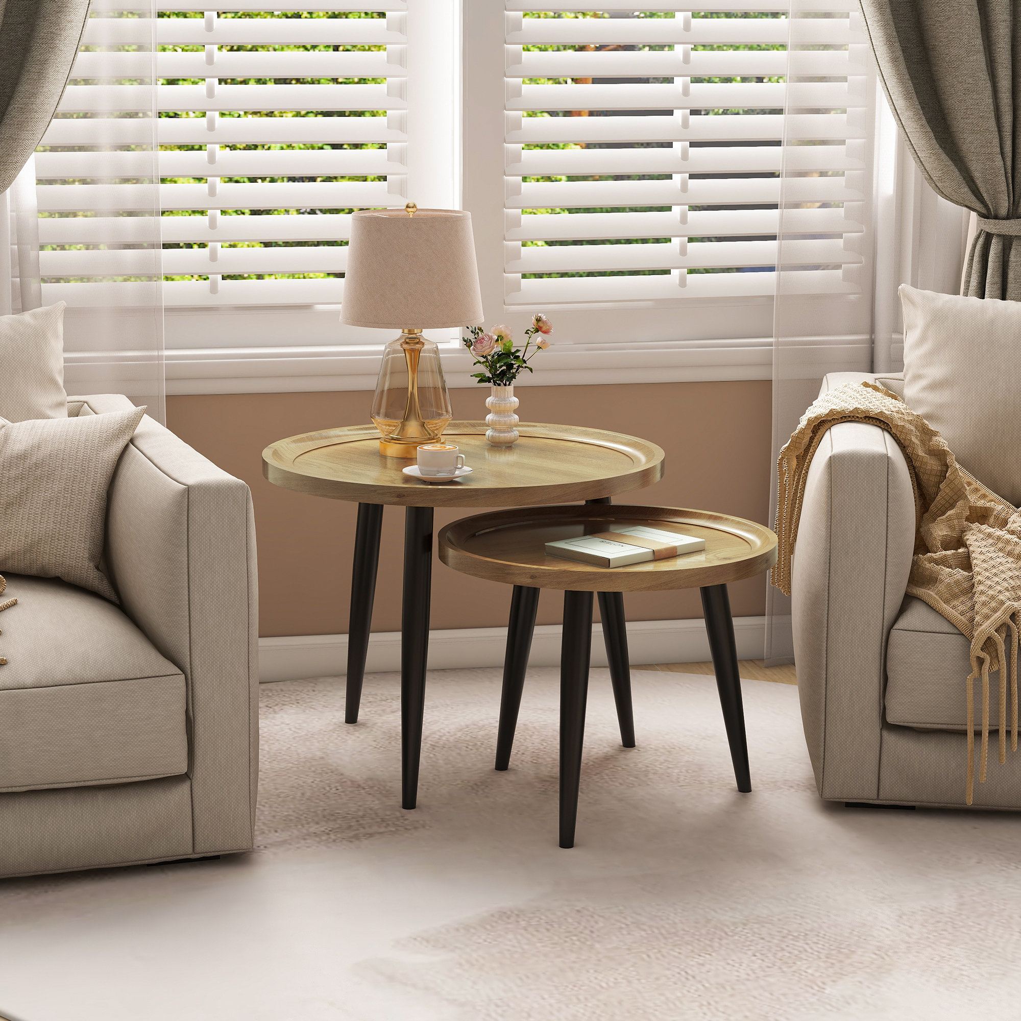 George Oliver Kently Nesting Round Coffee Table, Living Room Wood ...