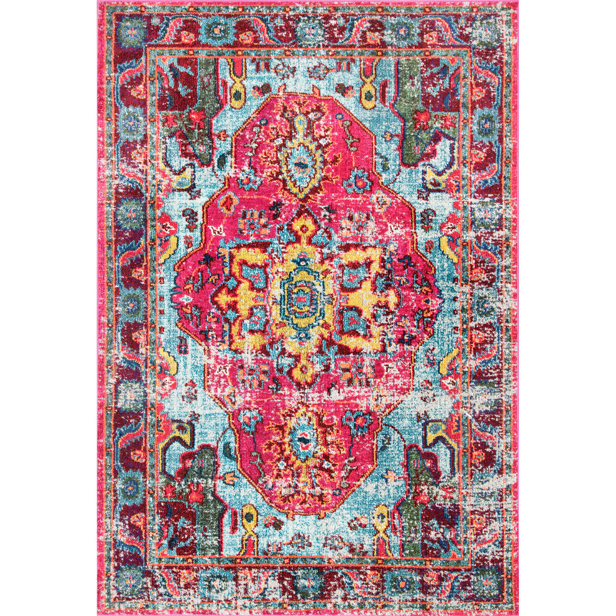 Bungalow Rose Oriental Pink/Blue Area Rug & Reviews | Wayfair
