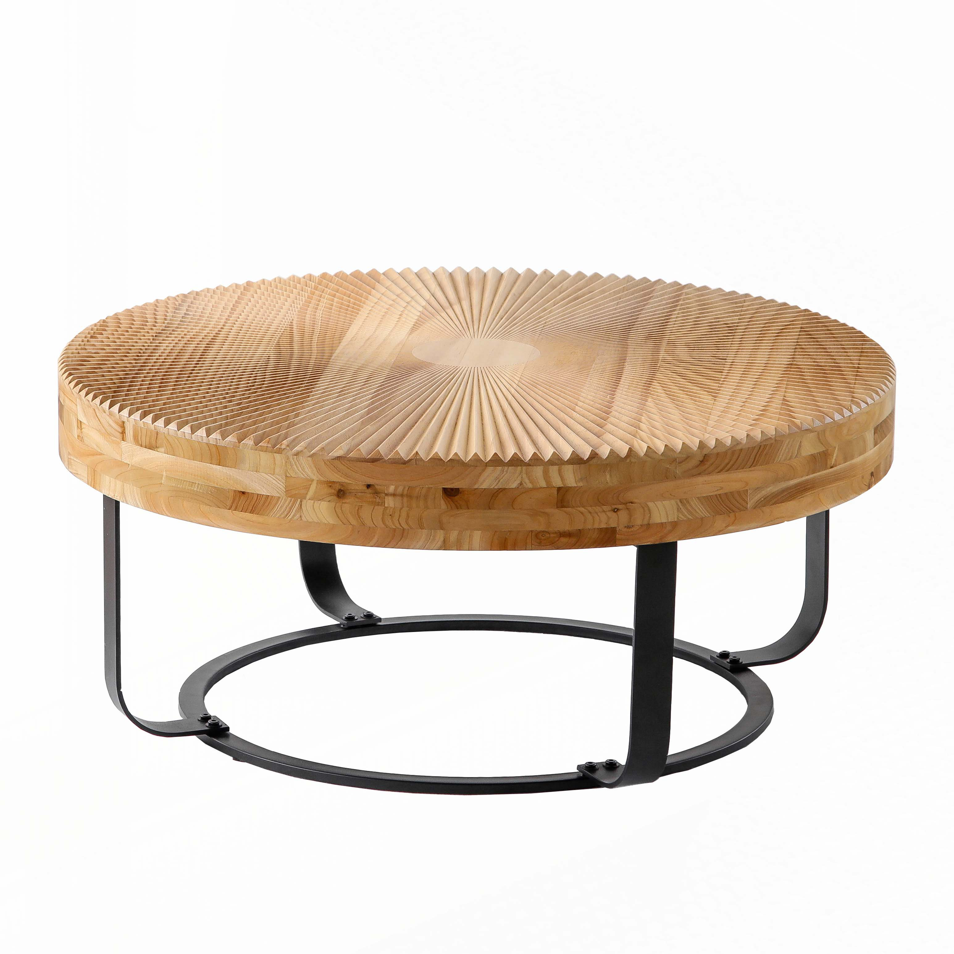 Millwood Pines Wooden Carving Pattern Coffee Table with Metal Legs ...