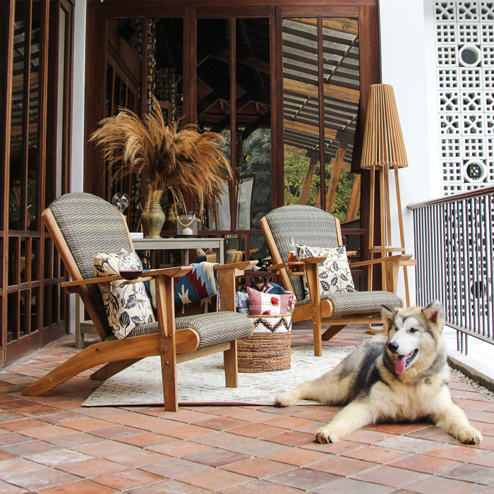 Birch Lane™ Dezi Teak Upholstered Outdoor Adirondack Chair (Set of 2 ...