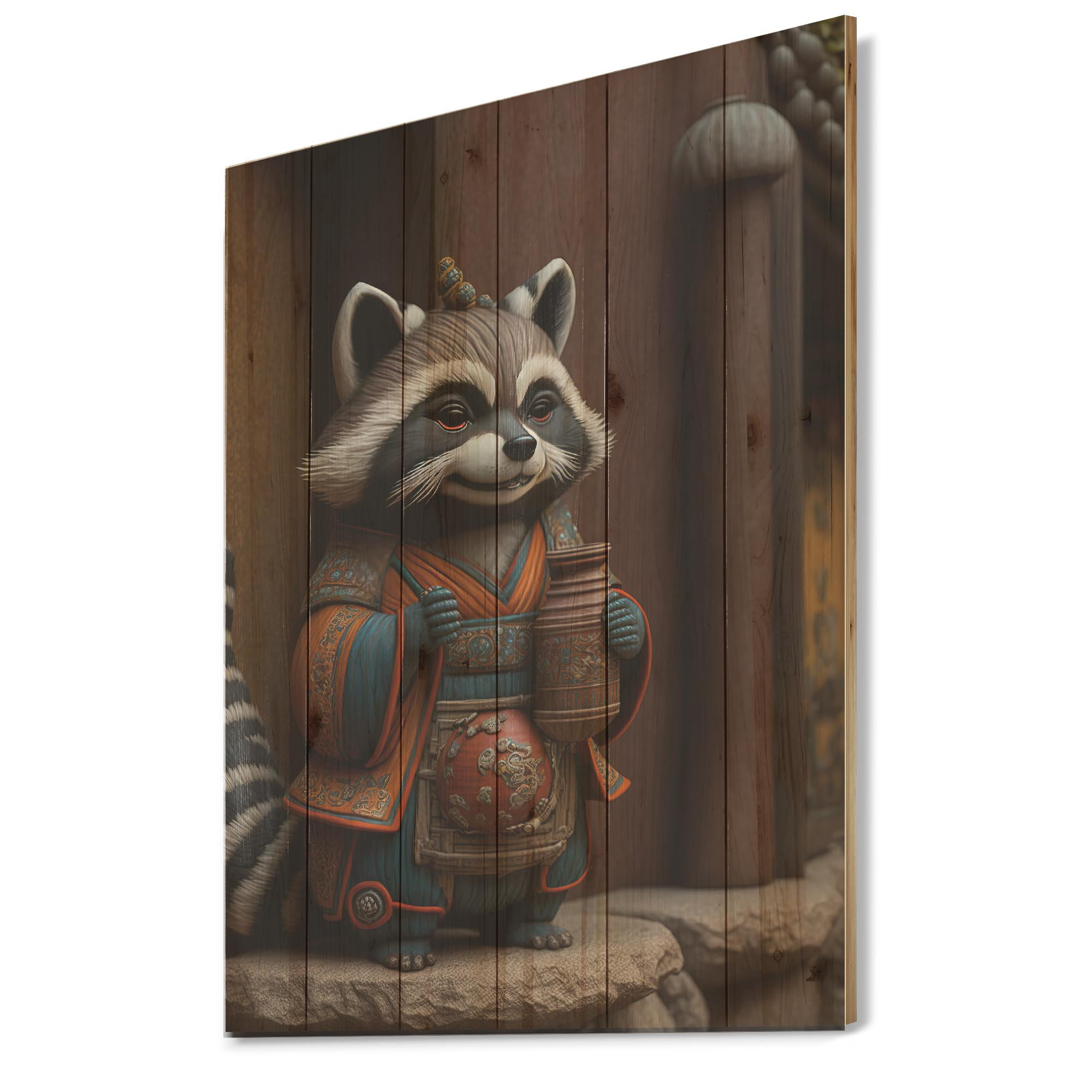 Trinx Happy Terracotta Tanuki I - Animals Raccoon Wood Wall Art ...