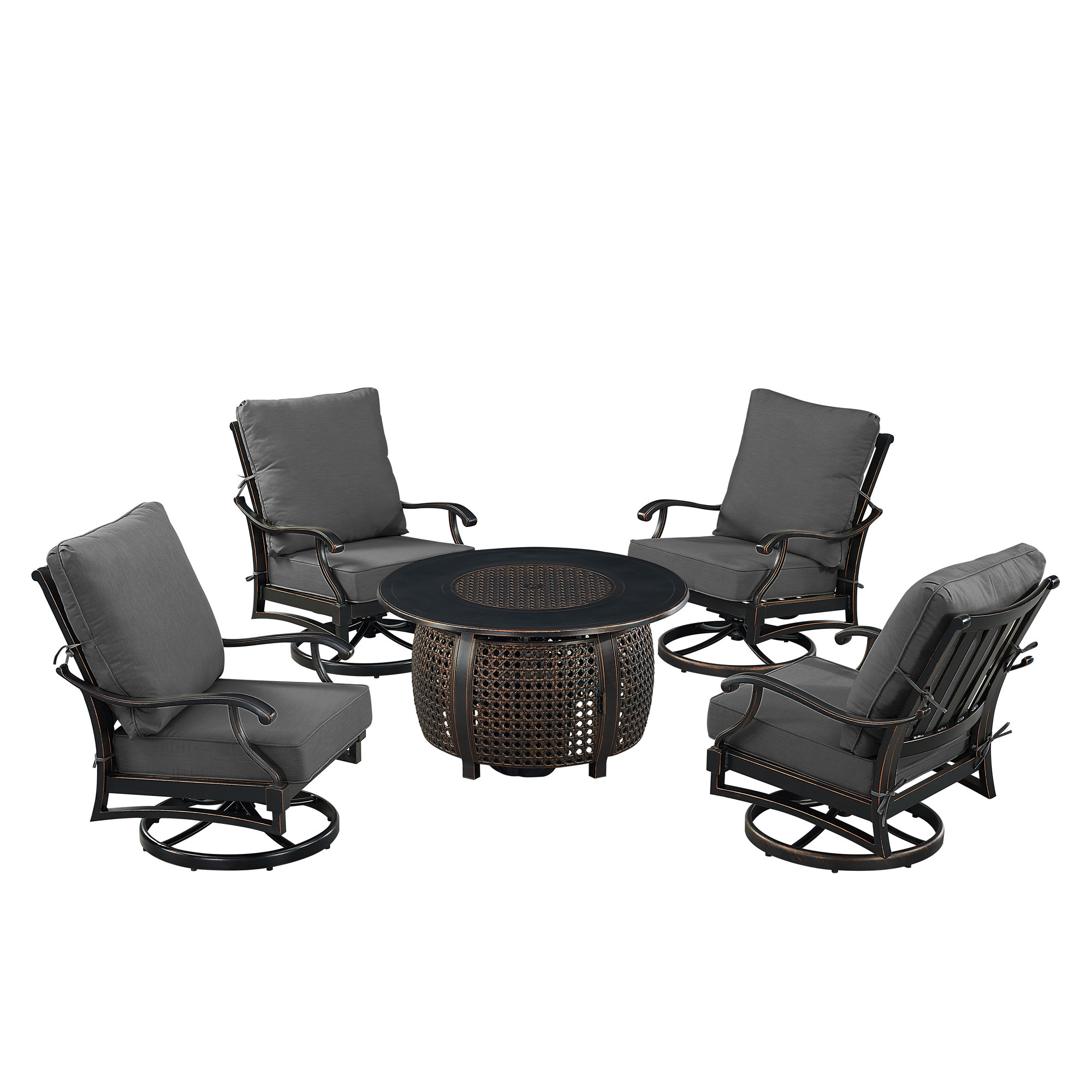 Oakland Living Black Aluminum Fire Table Set with Four Club Chairs ...