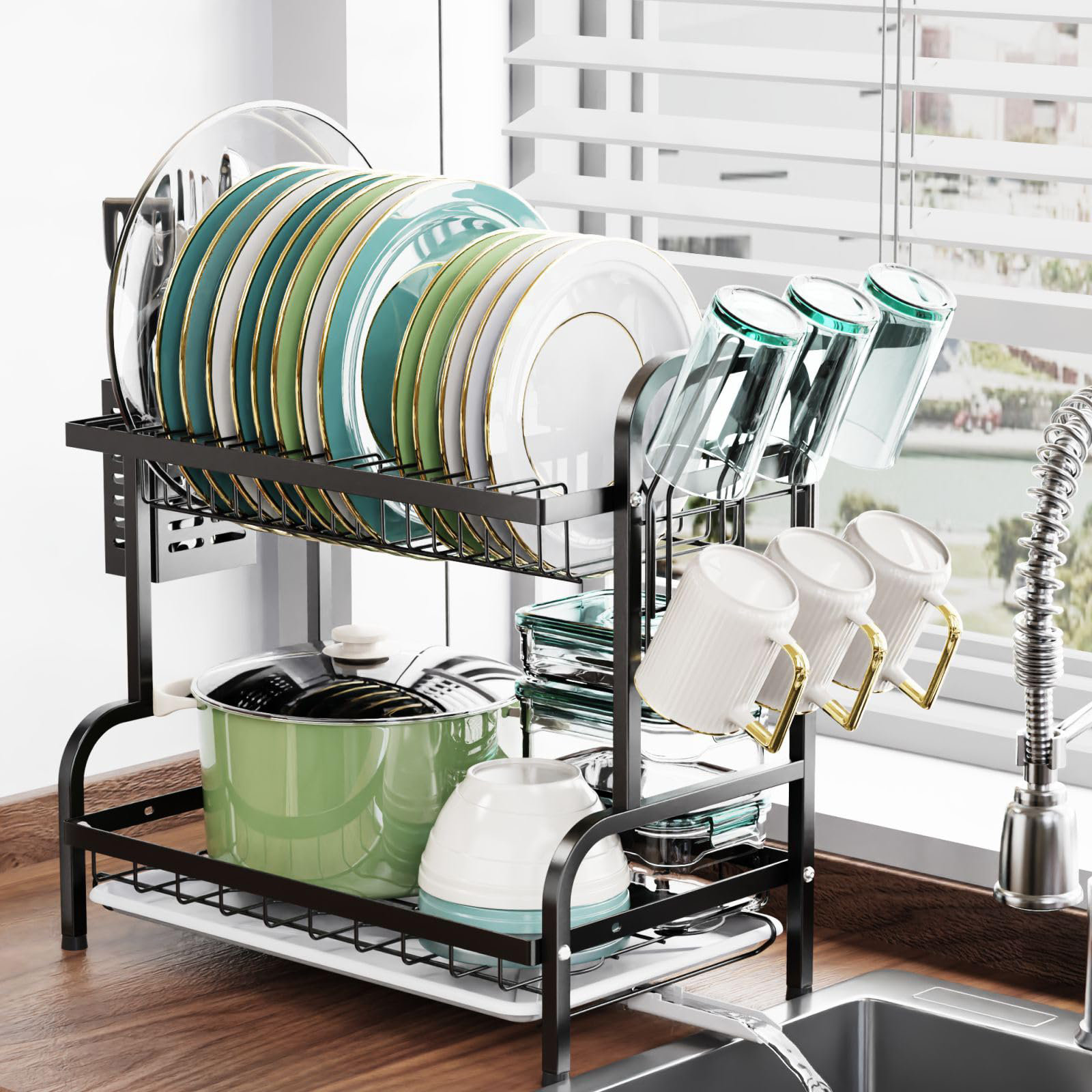 wanmo Dish Drying Rack - 2 Tier Dish Rack With Drain Spout, Rust ...