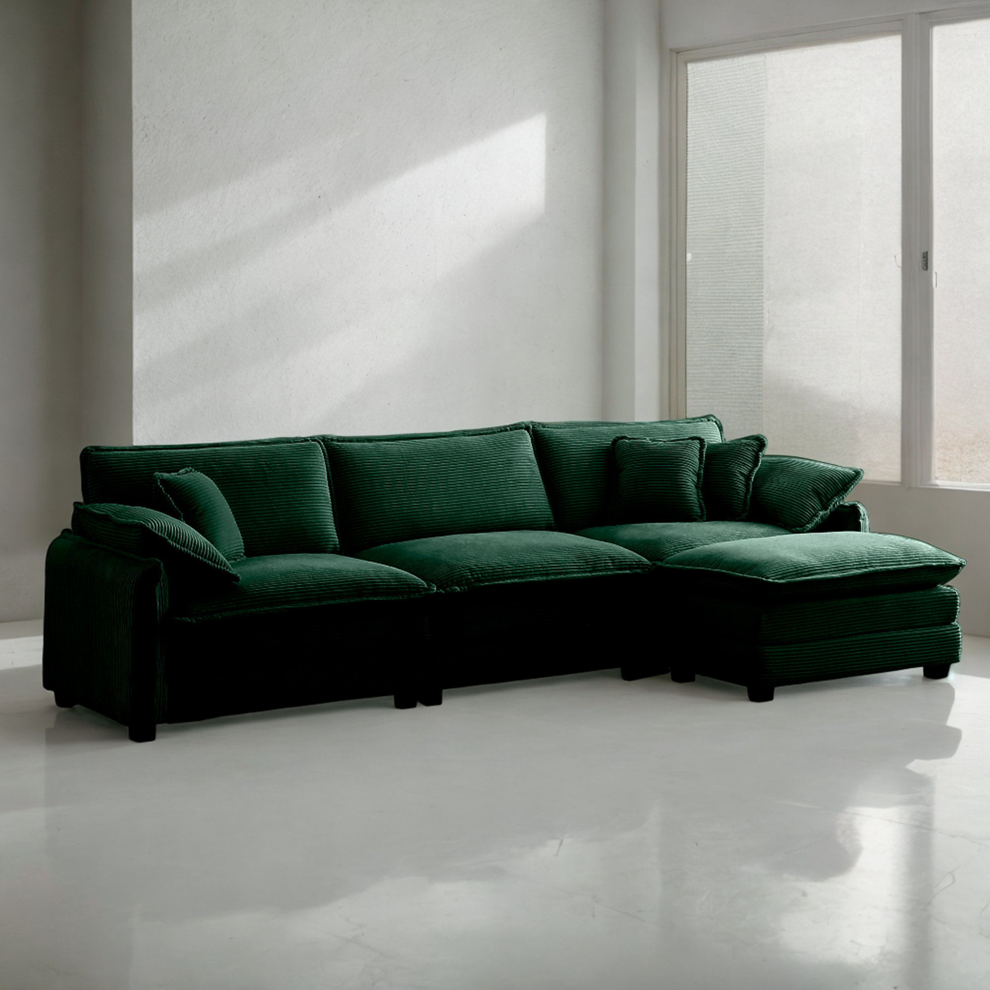 Latitude Run® Oversize 3-Seater Sofa With One Footrest, L-Shaped ...