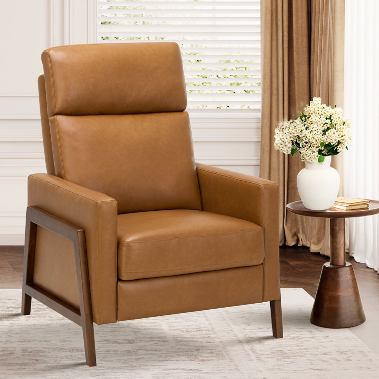 George Oliver Mid-Century Modern Push-Back Recliner Chair, PU Leather ...