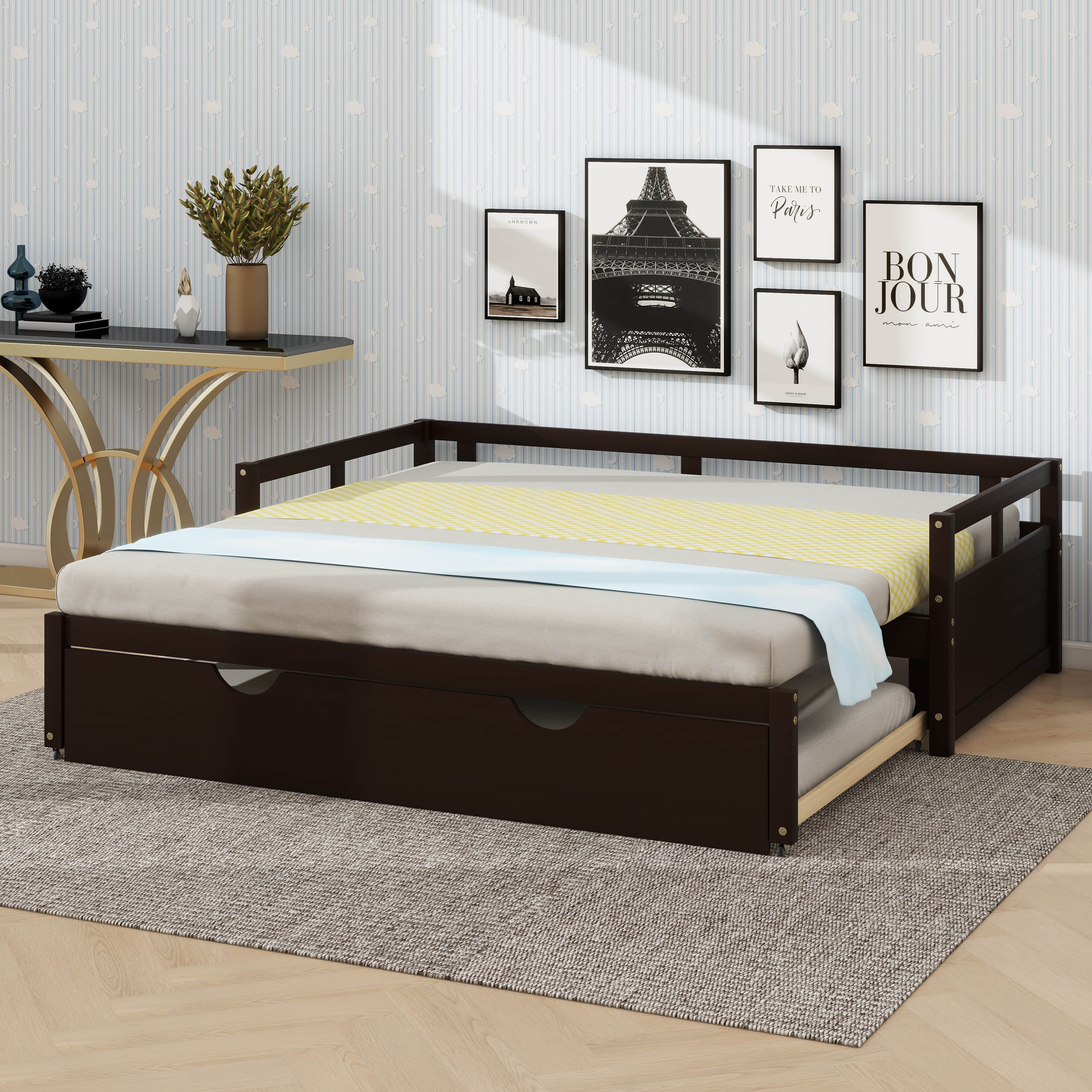 Lark Manor™ Twin Size Wooden Daybed With Sliding Trundle | Wayfair