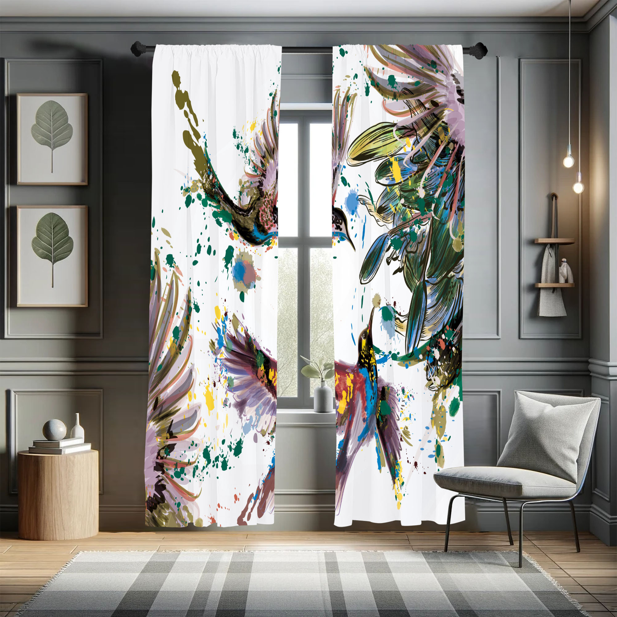 Ebern Designs Hummingbird Curtains, Art Lily Flowers Birds, Pair of 28 ...