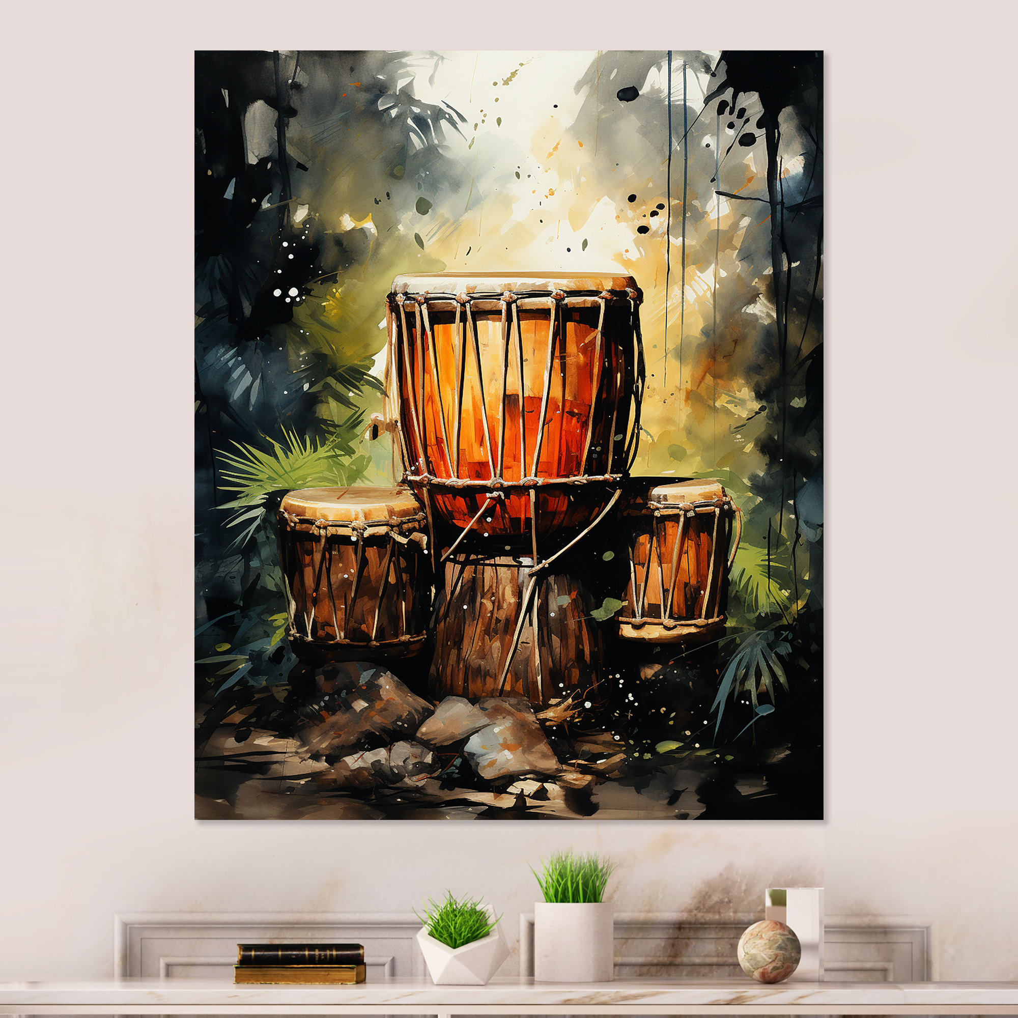 Lark Manor™ Umber African Djembe Expedition - Music Metal Wall Art ...