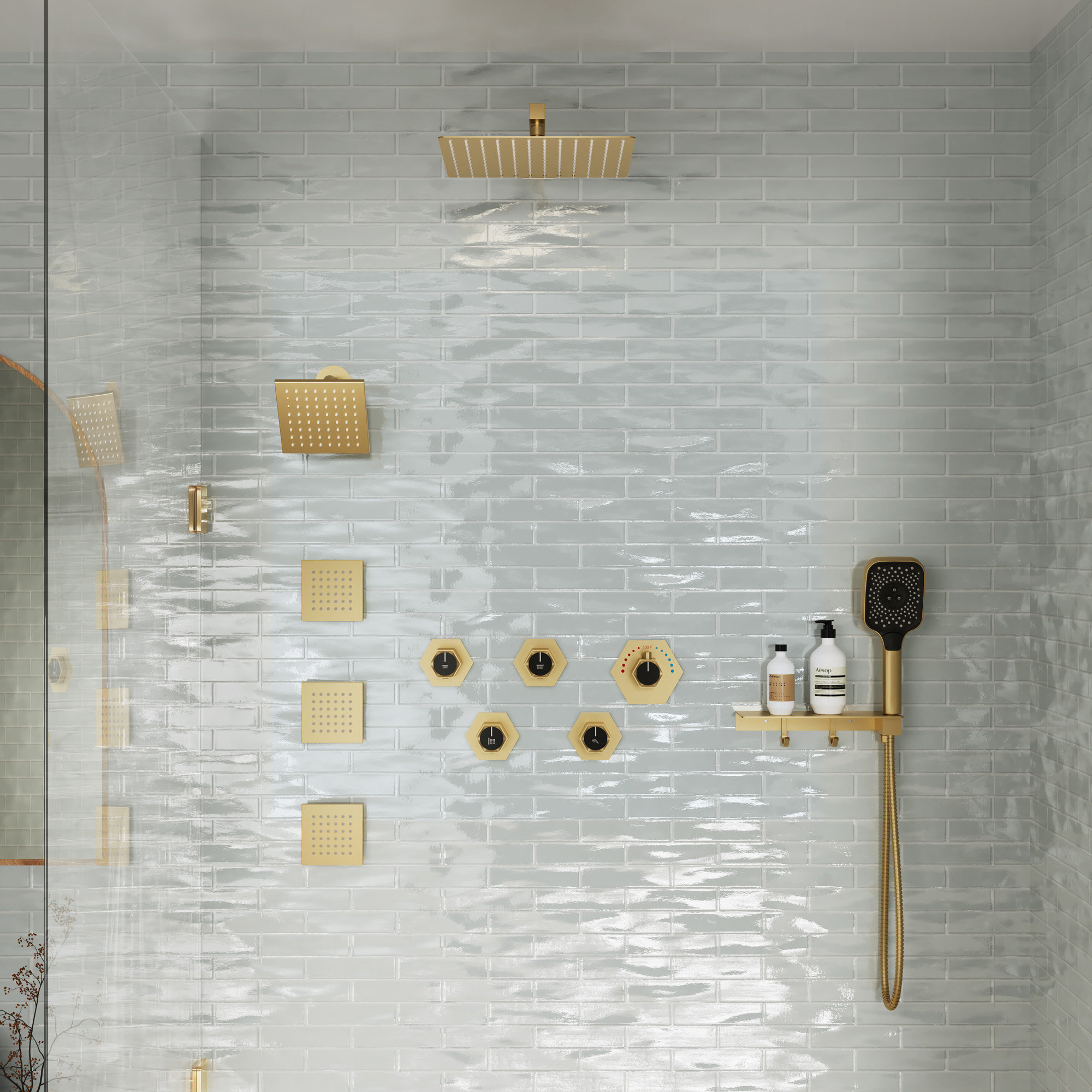 CASAINC Wall Mounted Dual Shower Head Thermostatic Rainfall Shower ...