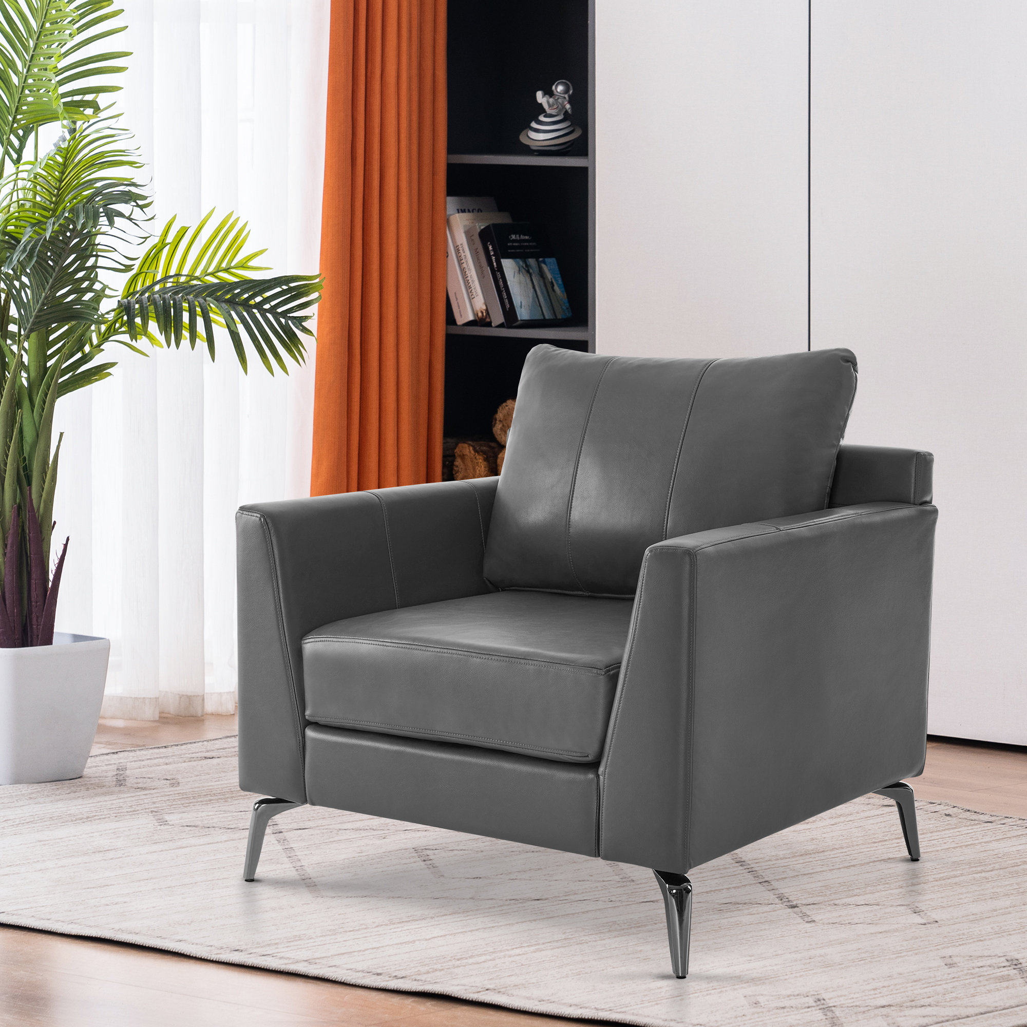 17 Stories Modern Accent Chair, Faux Leather Upholstered Lounge ...