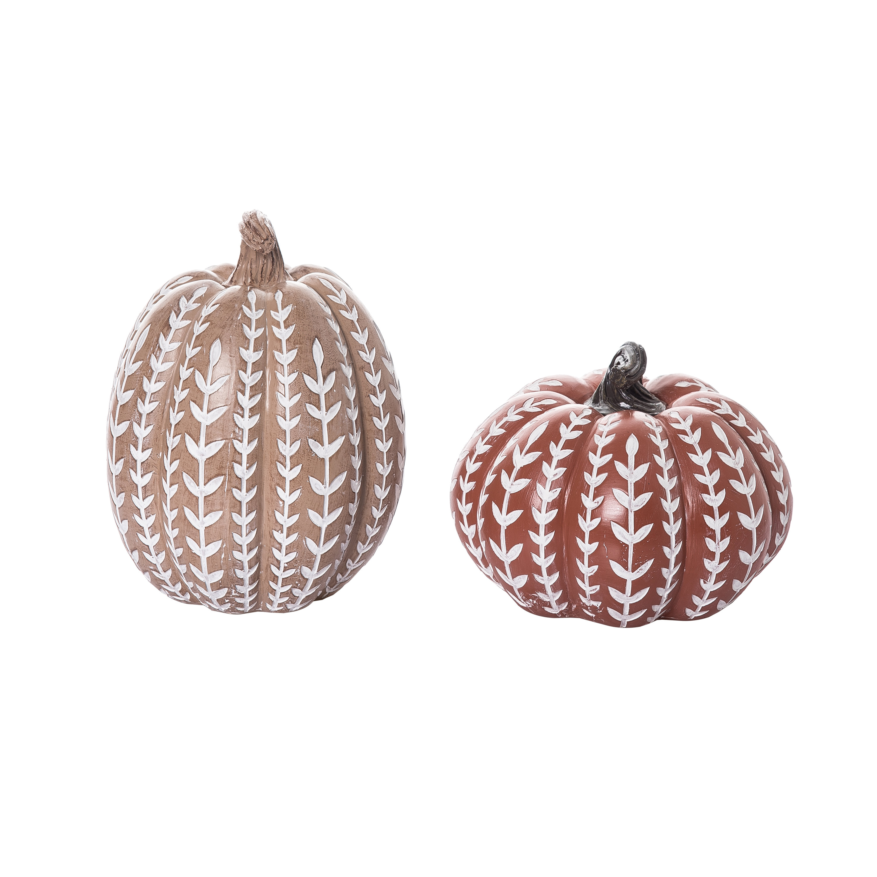 August Grove® Resin Pumpkin w/Whitewash Pattern Set of 2 Fall/Harvest ...