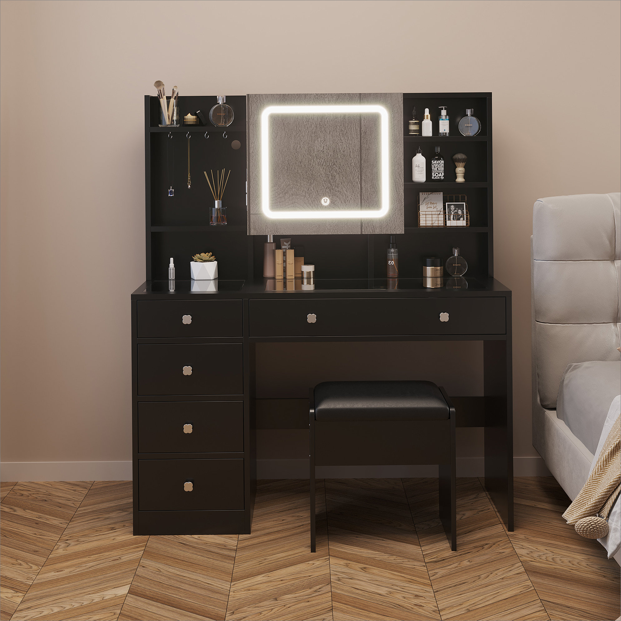 Latitude Run® Chic Particle Board Dressing Table Set with Multiple ...