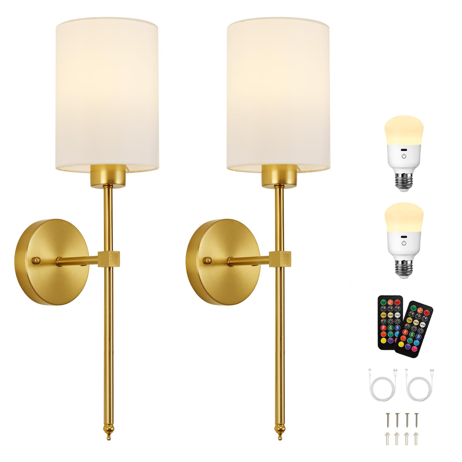 Everly Quinn Modern Brass Wireless Wall Sconces With Remote Control ...