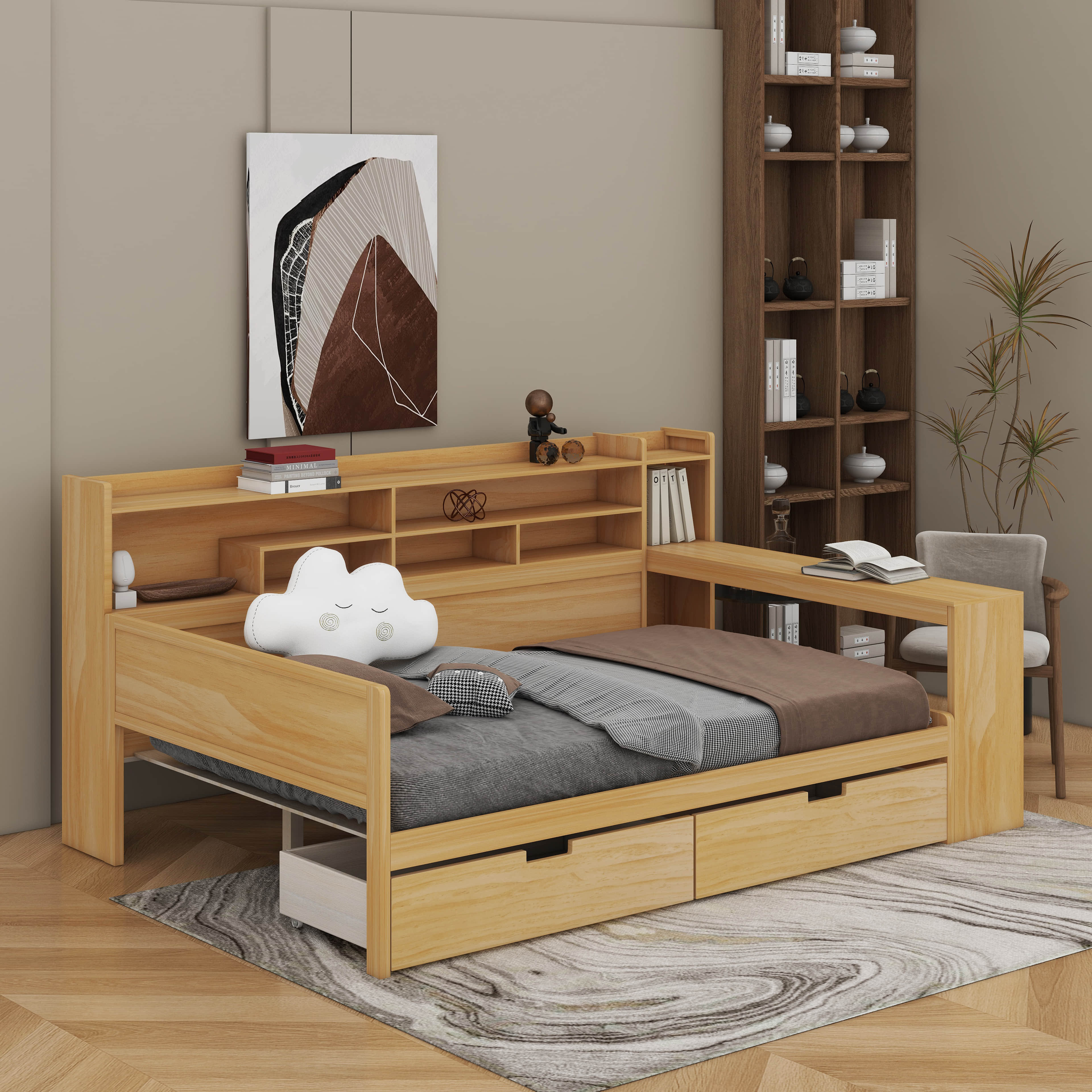 Latitude Run® Wooden Full Size Daybed With Storage Shelves And Study ...