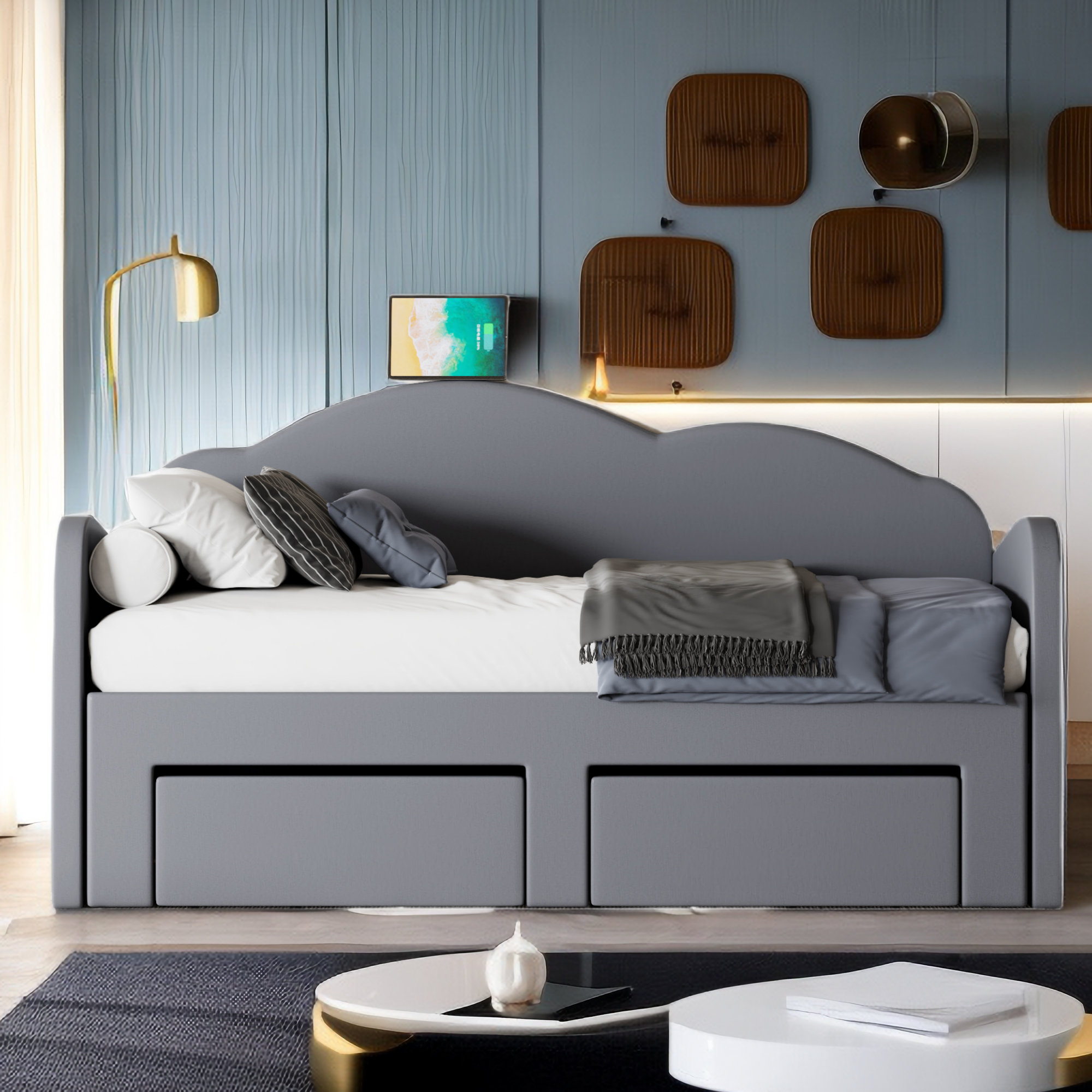 Red Barrel Studio® Yucaipa Upholstered Daybed with Trundle and Two ...