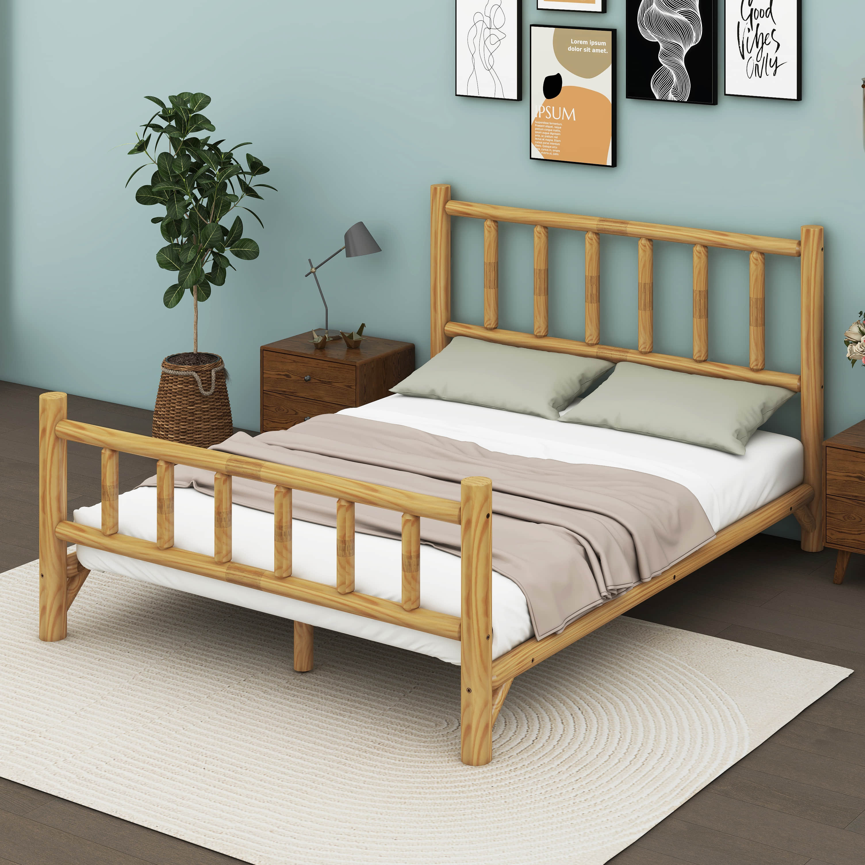 Union Rustic Laylla Farmhouse Log Bed Frame Rustic Style Pure Solid ...