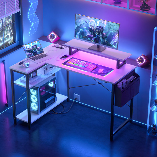 Inbox Zero Makaius 47 inch L Shaped Desk with Charging Station ...